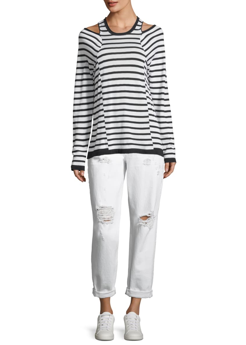 alexanderwang.t Wash & Go Crewneck Cutout-Shoulder Long-Sleeve Striped ...