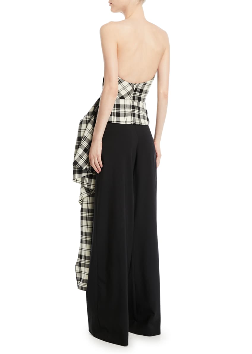 Monse Sweetheart-Neck Exaggerated Side-Drape Plaid Corset Top and ...