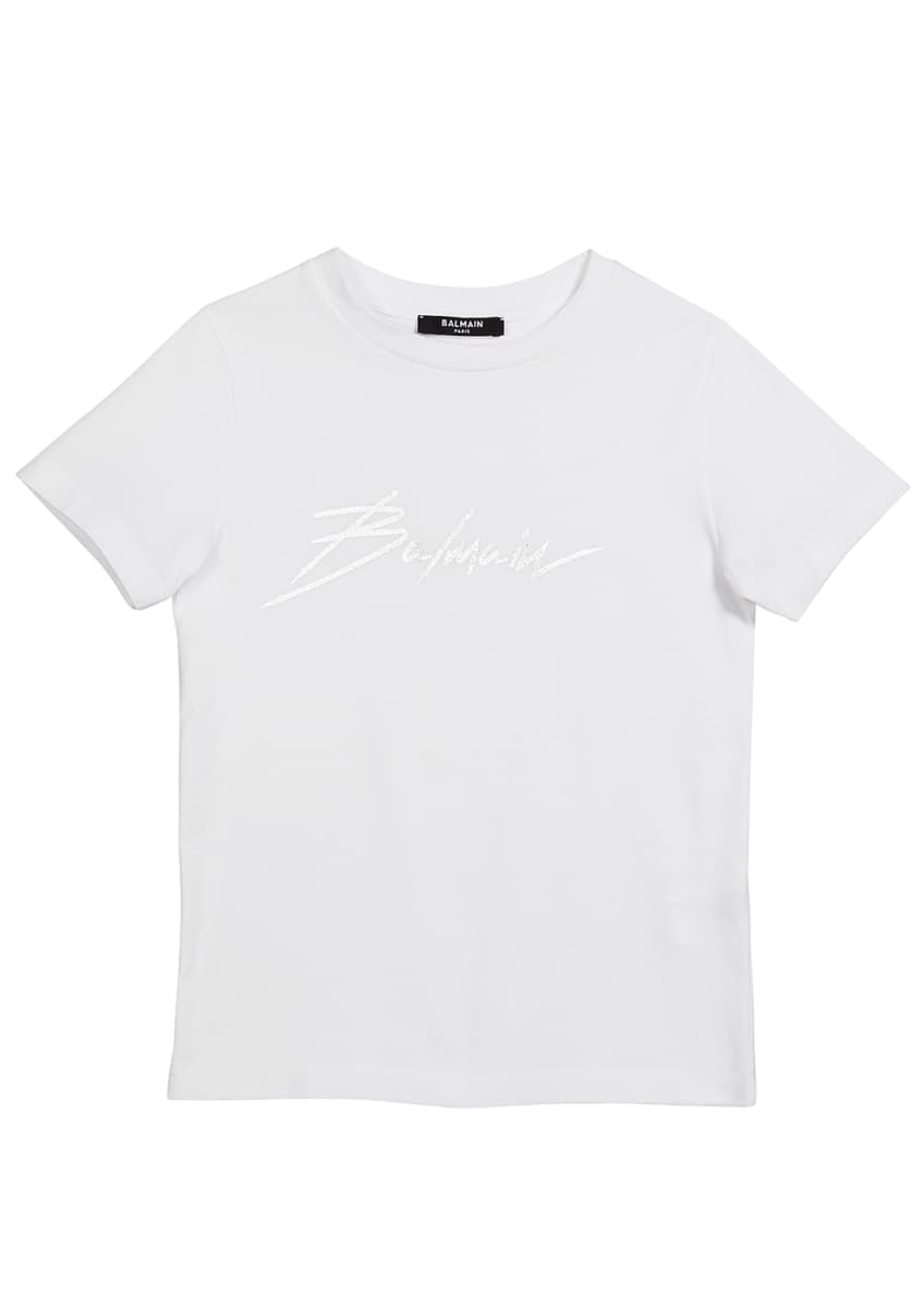 Balmain Girl's Script Logo Short-Sleeve Shirt, Size 12-16 and Matching ...