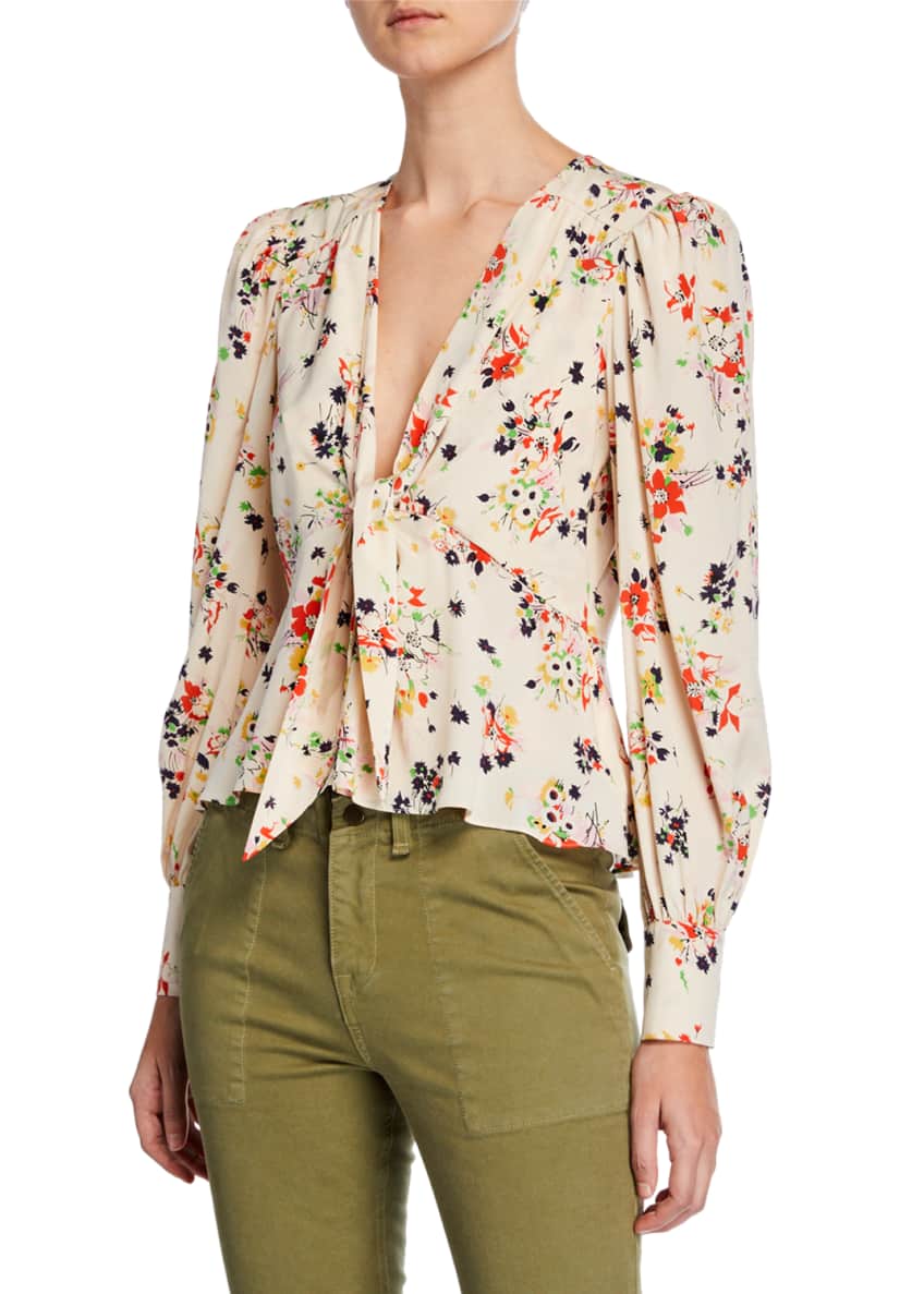 Veronica Beard Payton Floral Tie-Front Silk Blouse and Matching Items ...