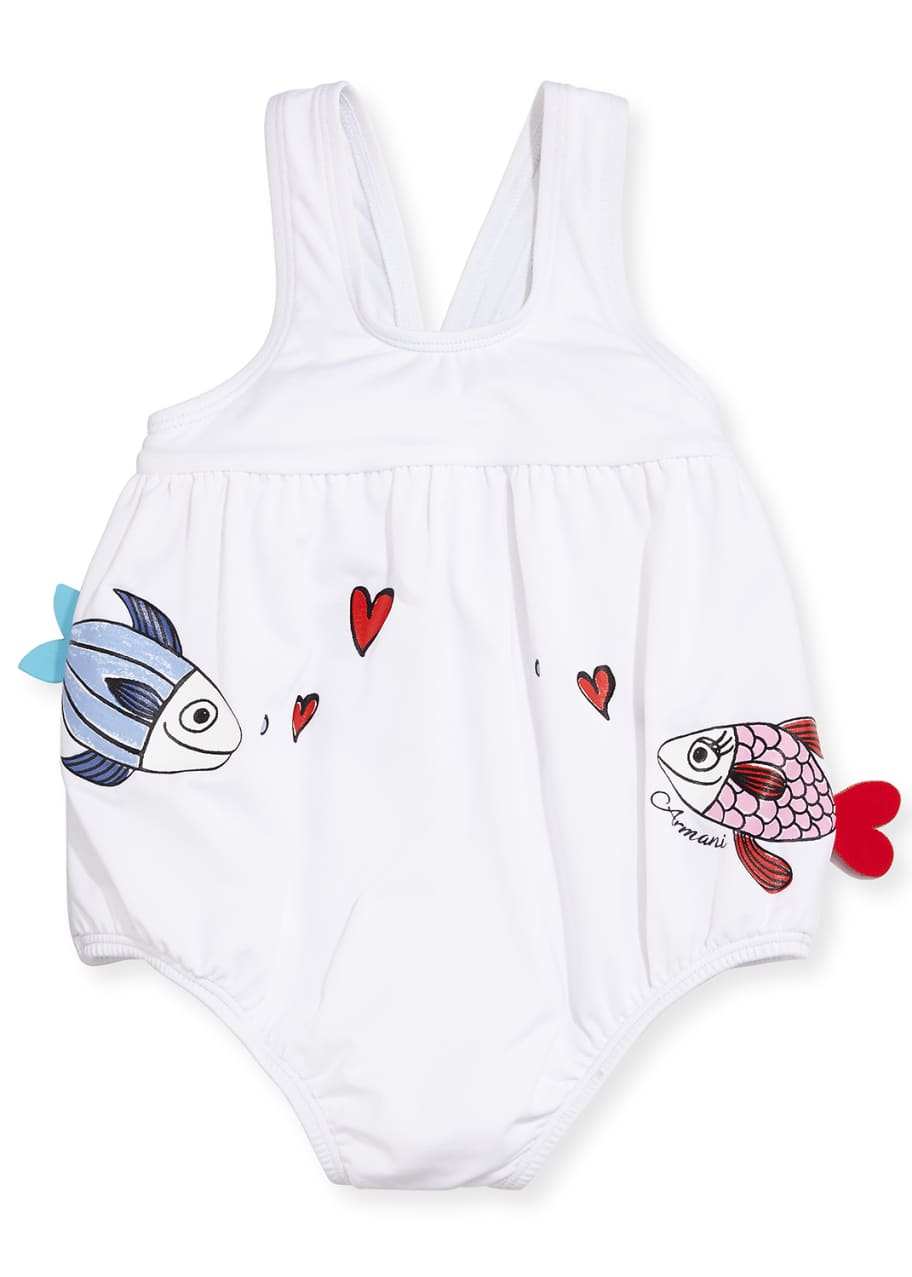 Armani Junior Kissing Fish One-Piece Swimsuit, White, Size 6-24 Months ...