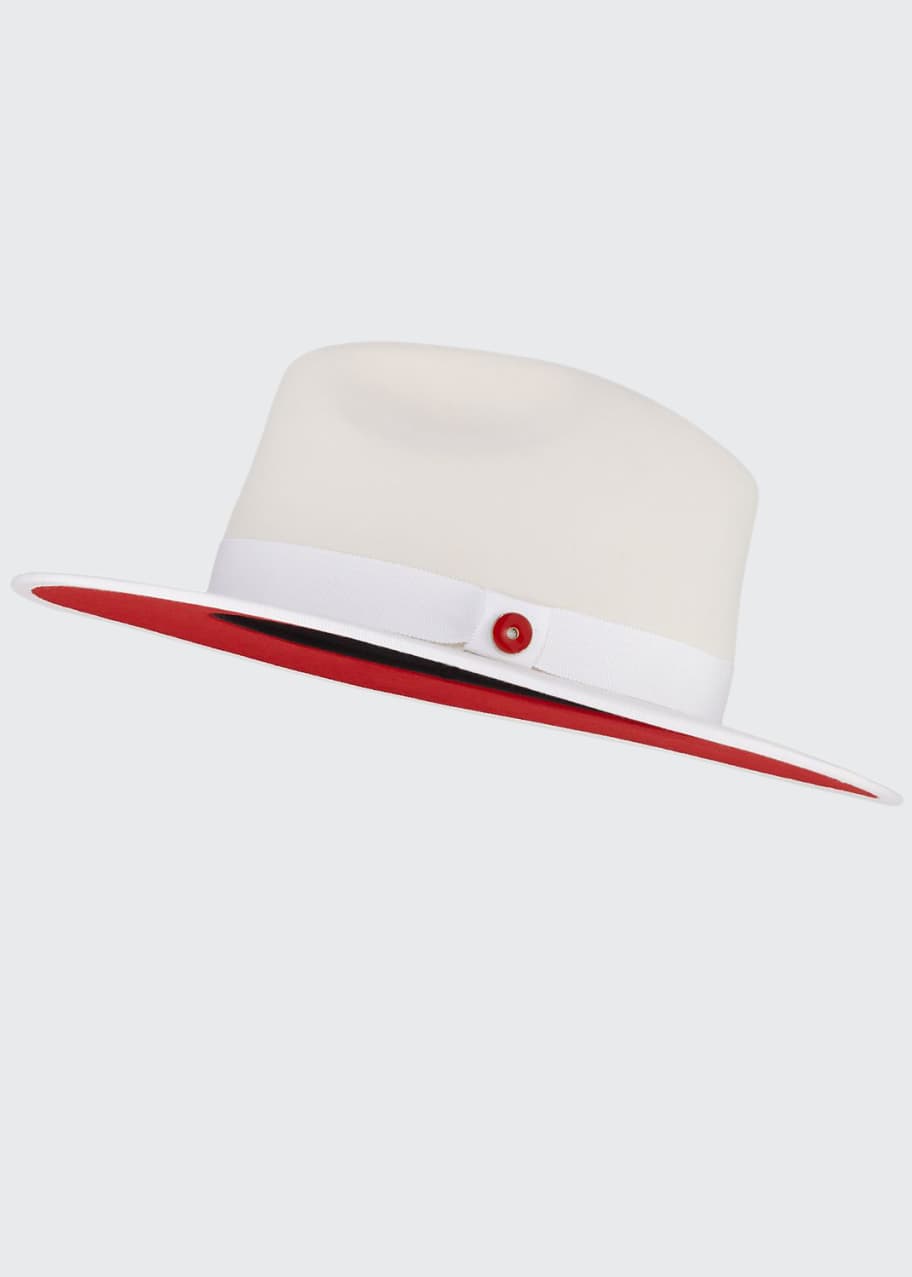 Keith and James Queen Red-Brim Wool Fedora Hat, White - Bergdorf Goodman