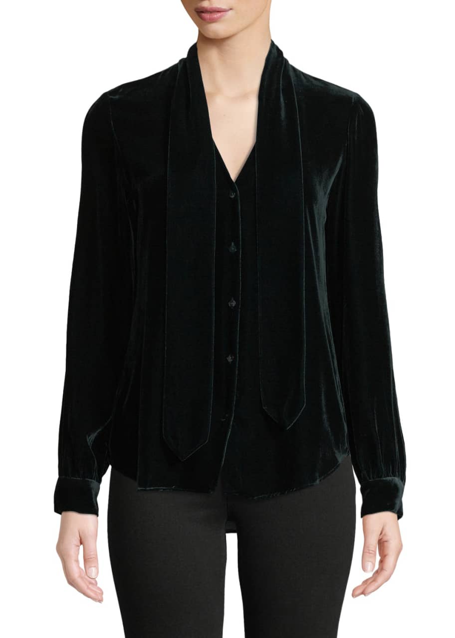L'Agence Gisele Tie-Neck Velvet Button-Down Blouse - Bergdorf Goodman