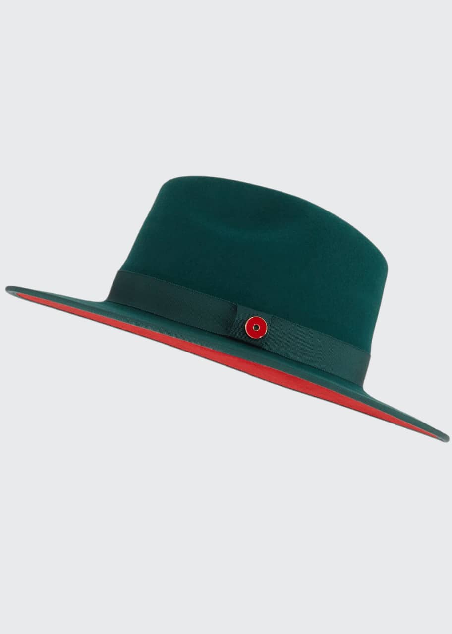 Keith James Queen Red-Brim Wool Fedora Hat, Green - Bergdorf Goodman
