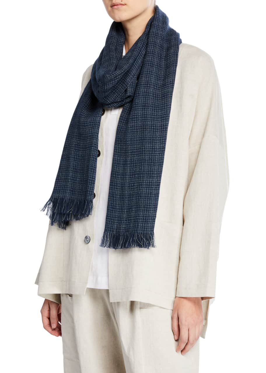 Eskandar Grid-Weave Linen/Cotton Scarf - Bergdorf Goodman