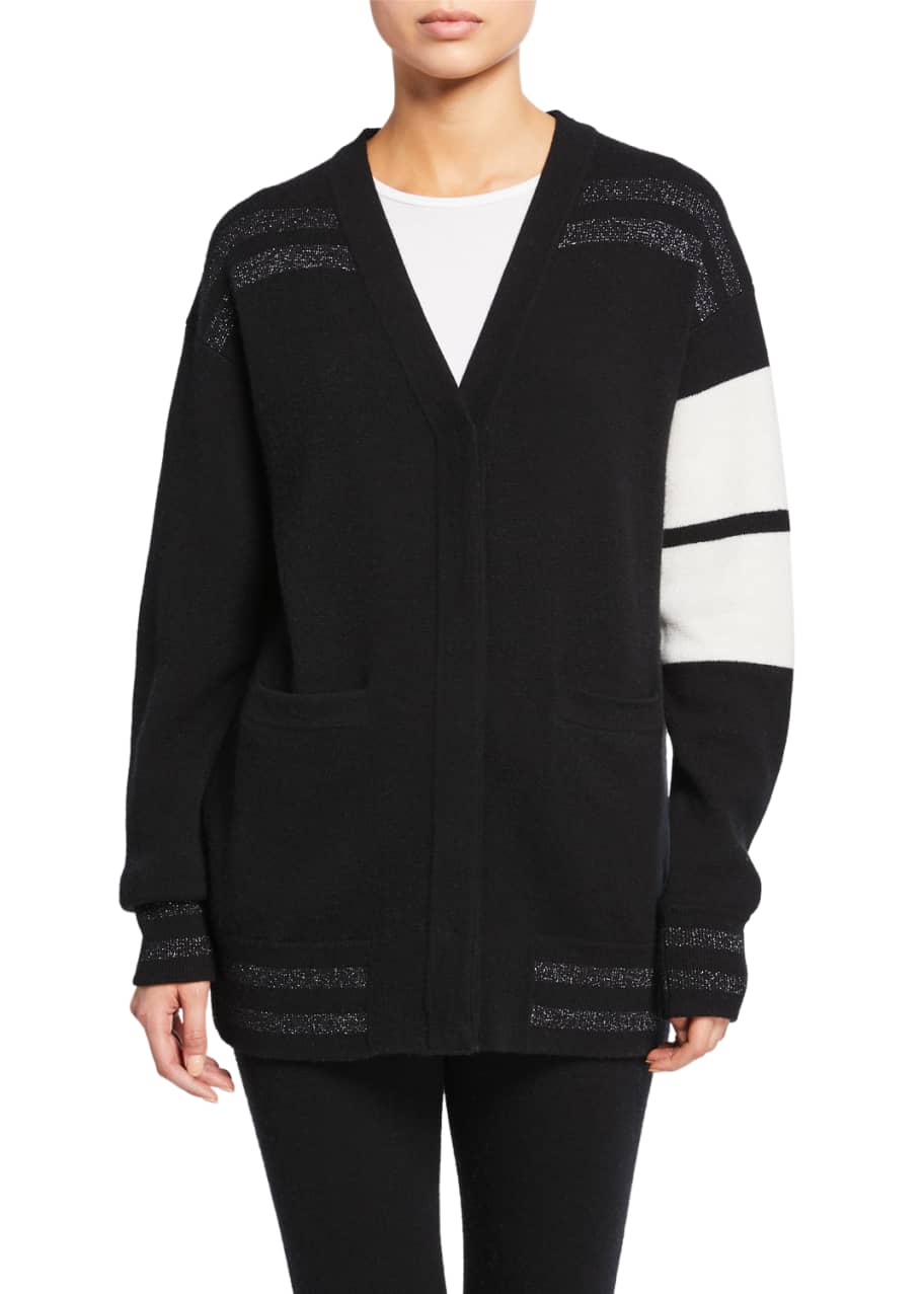 Zoe Jordan Edison Long-Line Cardigan w/ Metallic Stripes - Bergdorf Goodman