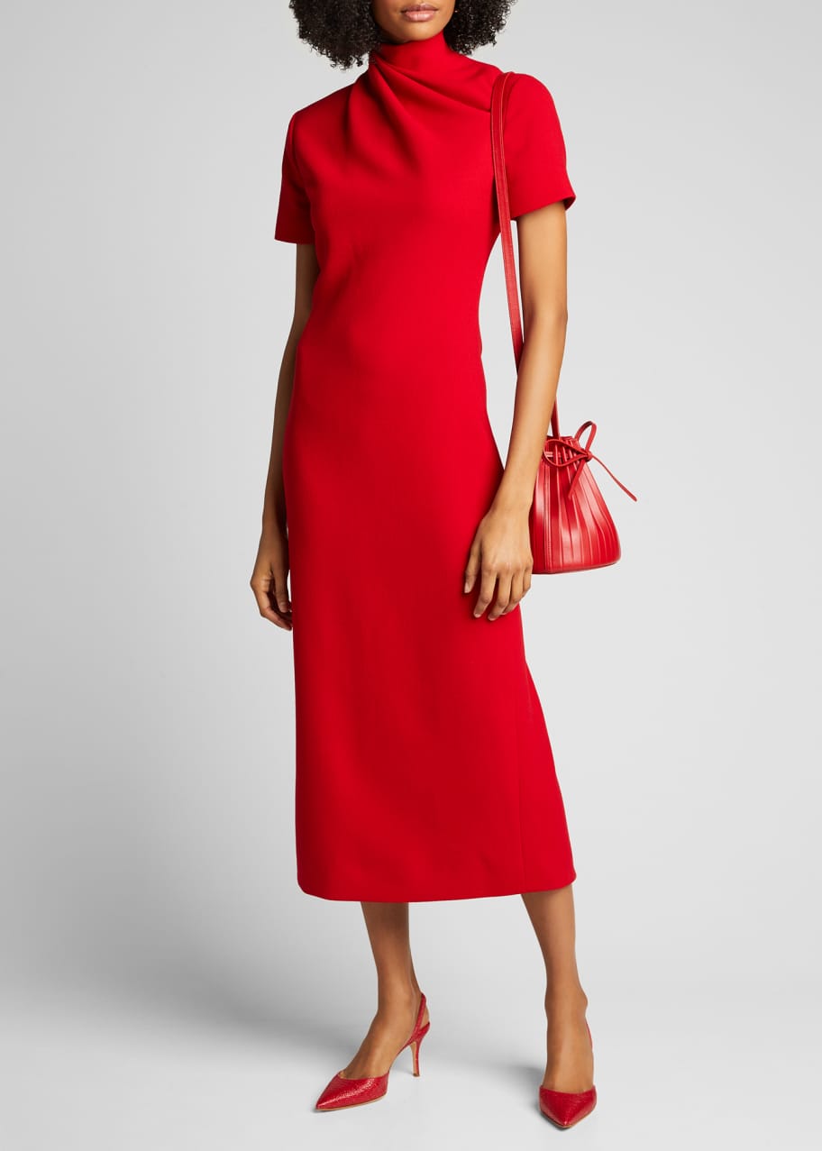 Brandon Maxwell Crepe Funnel-Neck Midi Dress - Bergdorf Goodman