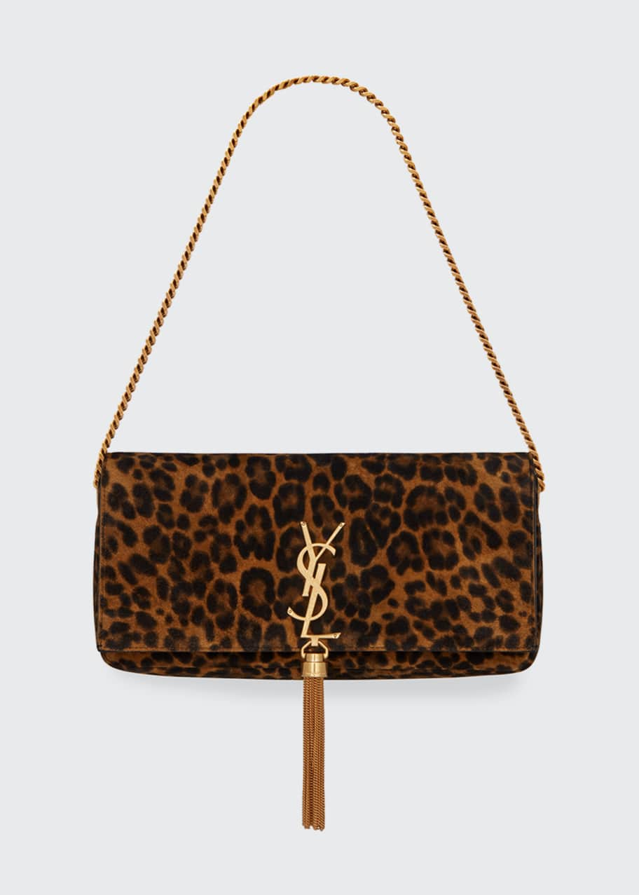 Saint Laurent Kate YSL Monogram Leopard Shoulder Bag w/ Tassel ...