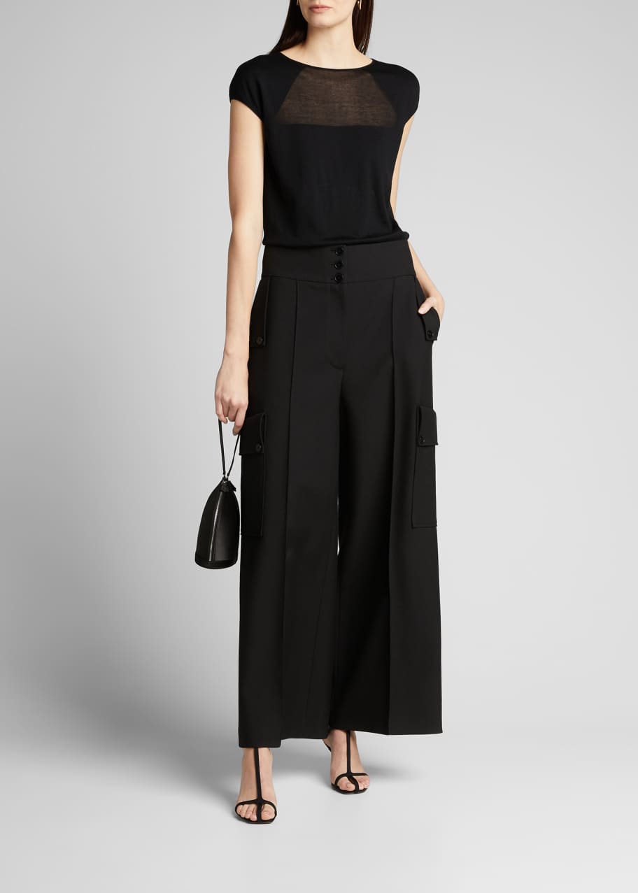 Lafayette 148 New York Sheer Front Cap-Sleeve Top - Bergdorf Goodman