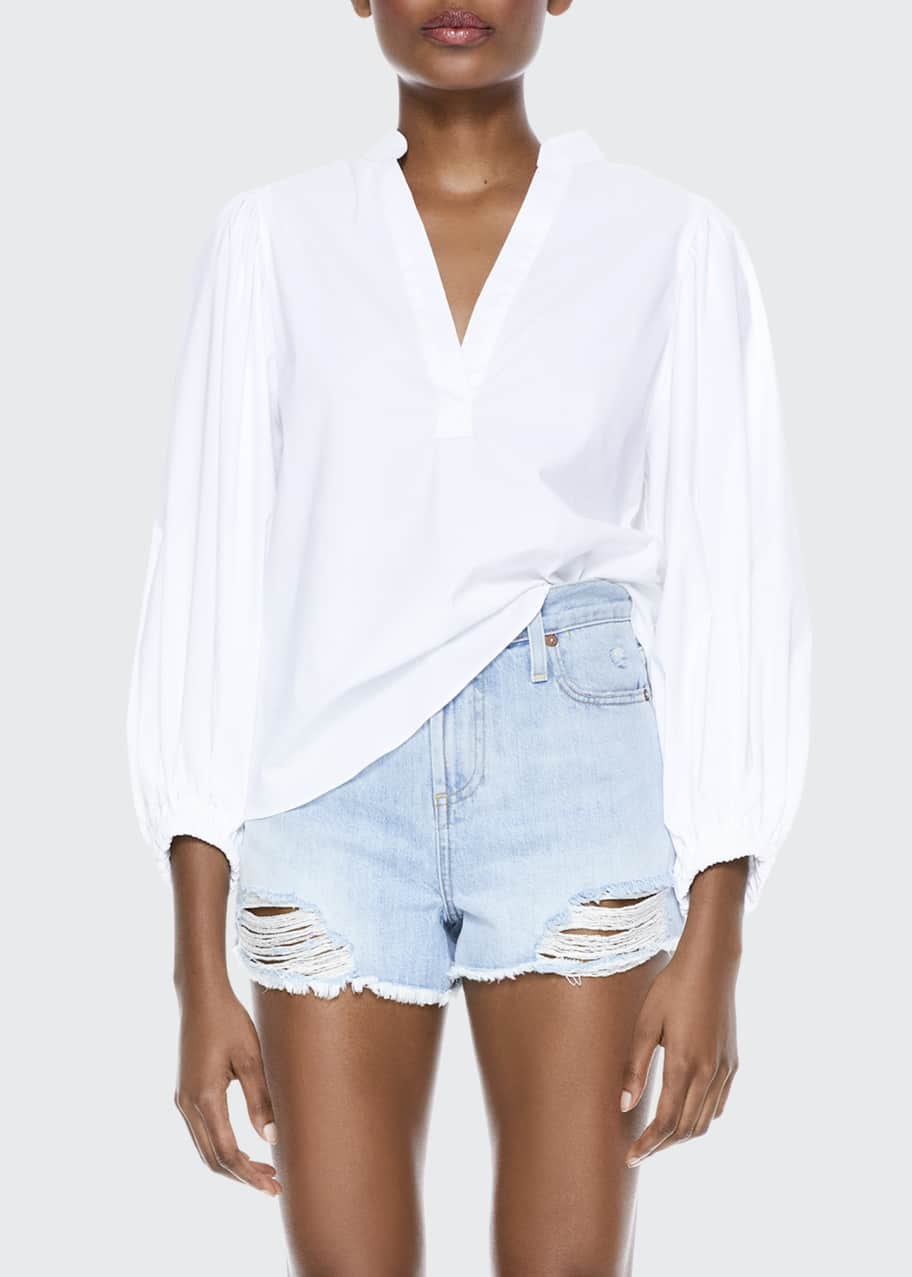 Alice + Olivia Casey Mandarin-Collar Blouson-Sleeve Blouse - Bergdorf ...