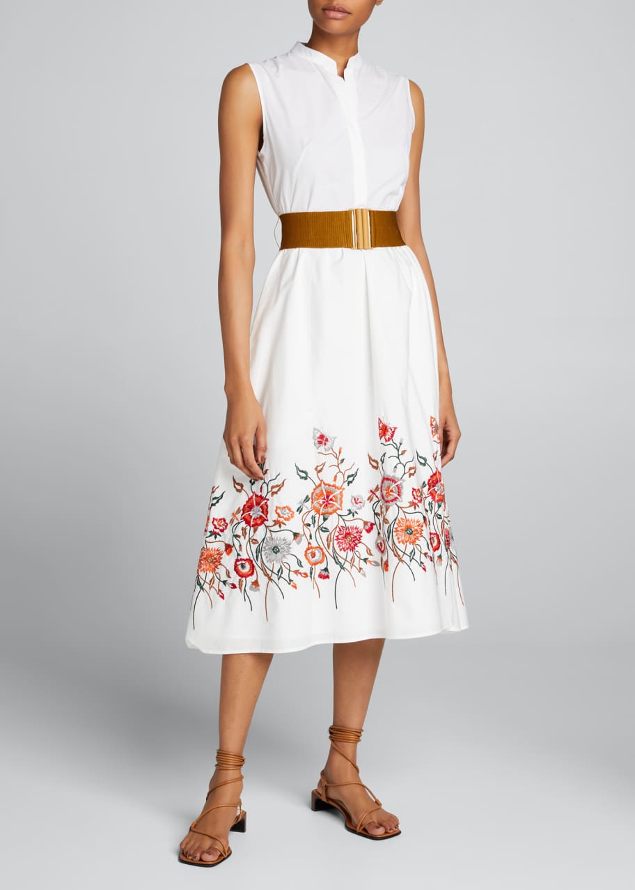 Silvia Tcherassi Floral Embroidered Belted Midi Dress Bergdorf Goodman