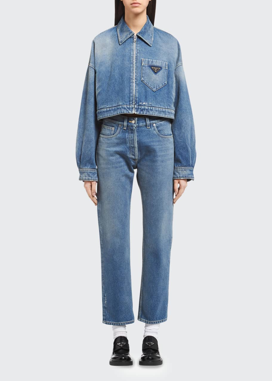 Prada Denim Washed Cropped Jacket - Bergdorf Goodman