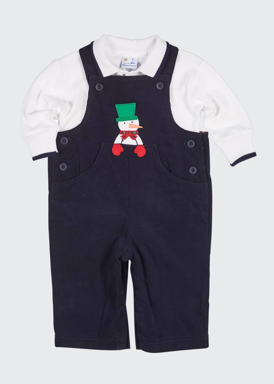 Florence Eiseman Snowman Overalls w/ Long-Sleeve Polo, Size 3-18 Months ...