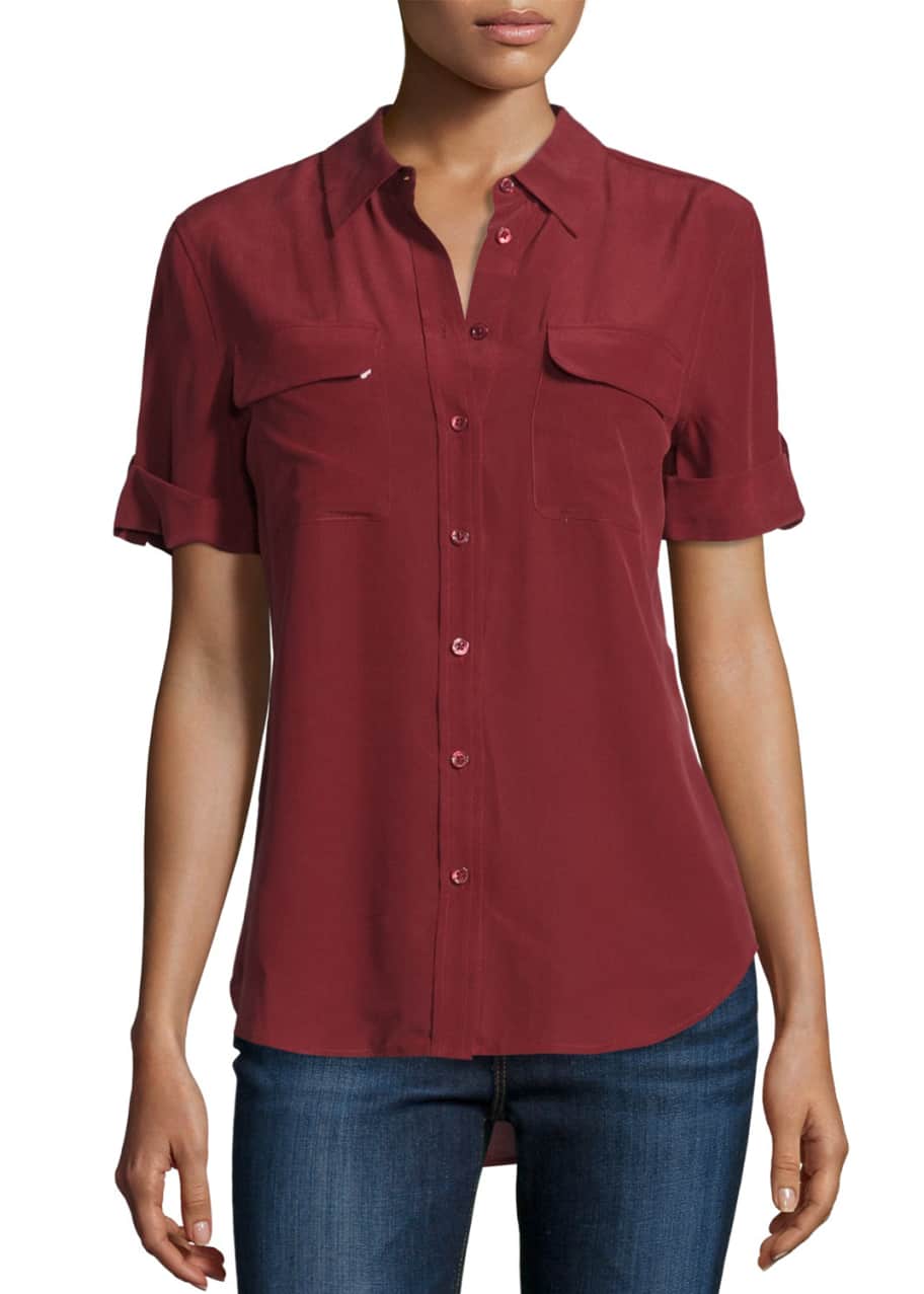 Equipment Short-Sleeve Slim Signature Silk Blouse - Bergdorf Goodman