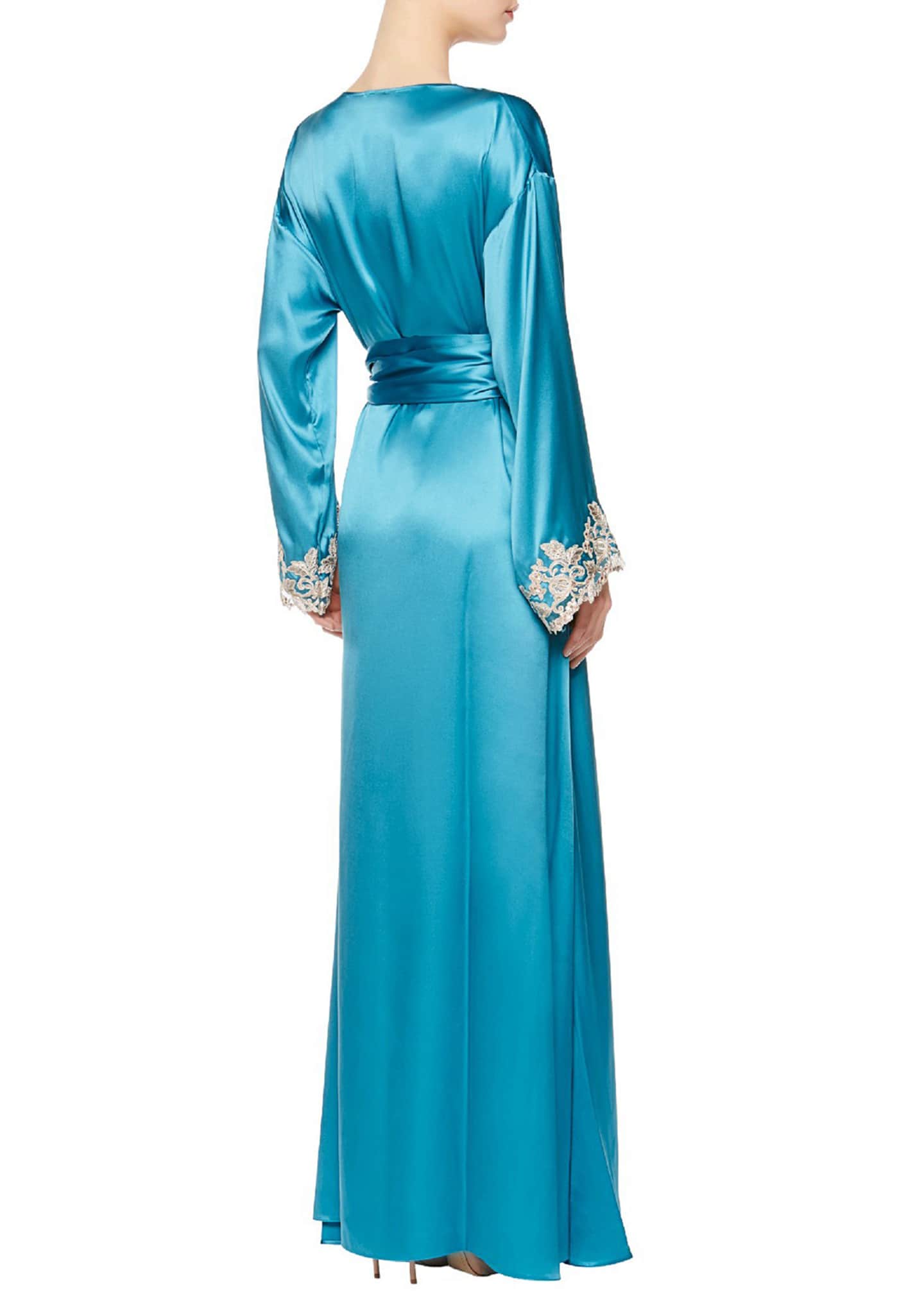 La Perla Maison Silk Long Robe, Turquoise - Bergdorf Goodman