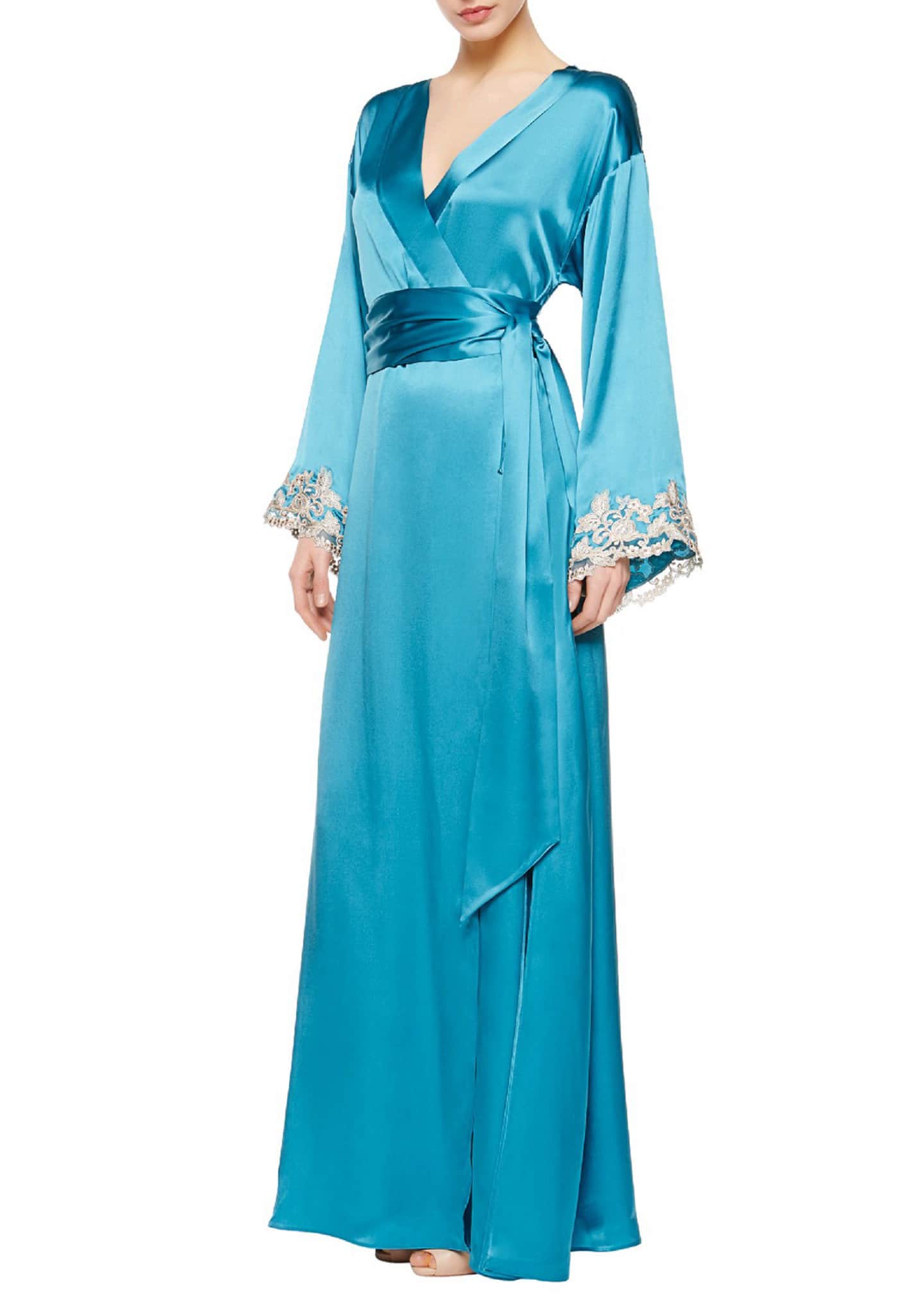 La Perla Maison Silk Long Robe, Turquoise - Bergdorf Goodman