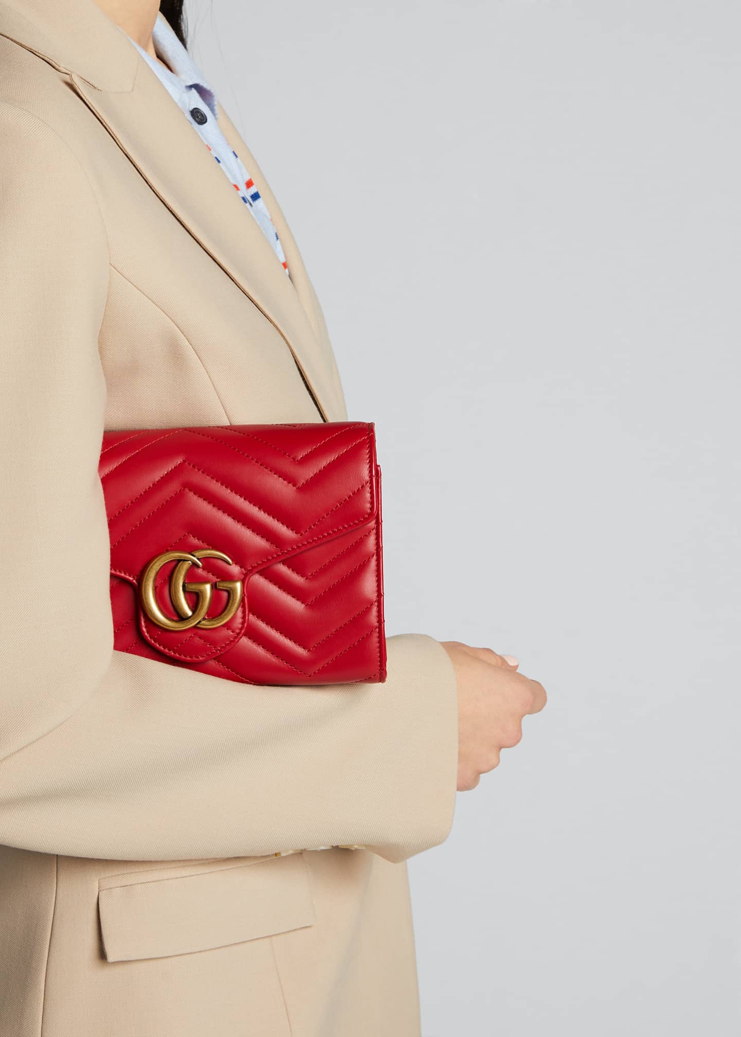 Gucci Gg Marmont Chevron Quilted Leather Flap Wallet On A Chain ...