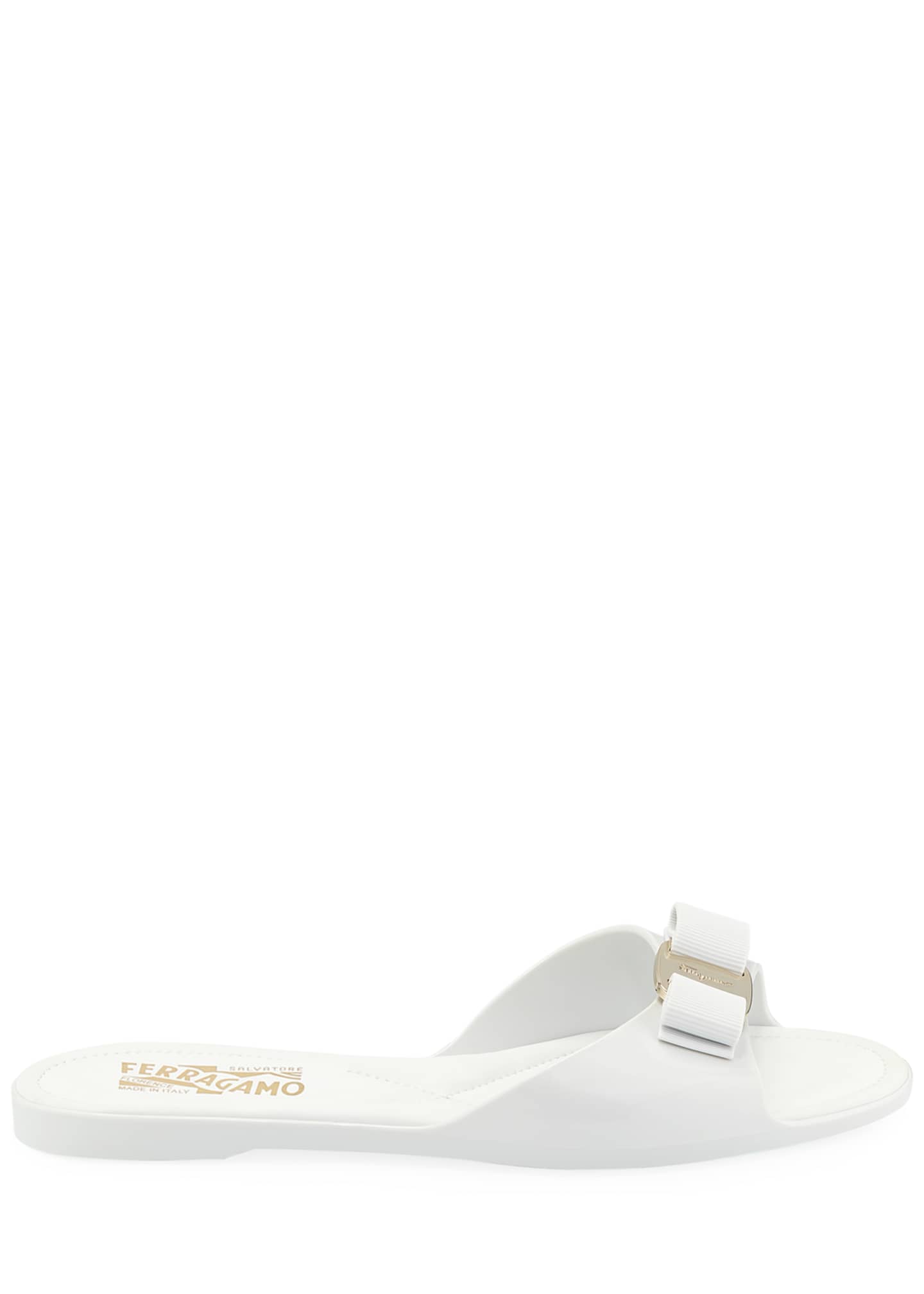 Salvatore Ferragamo Cirella Flat PVC Jelly Bow Slide Sandals, White - Bergdorf Goodman