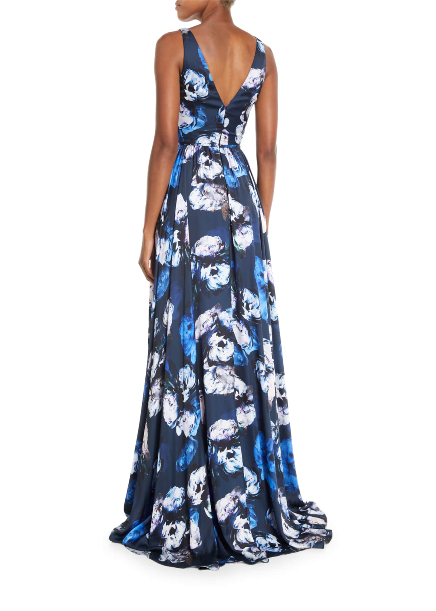 Theia Sleeveless Digital Floral-Print Charmeuse Gown - Bergdorf Goodman Theia Sleeveless Digital Floral-Print Charmeuse Gown - Bergdorf Goodman