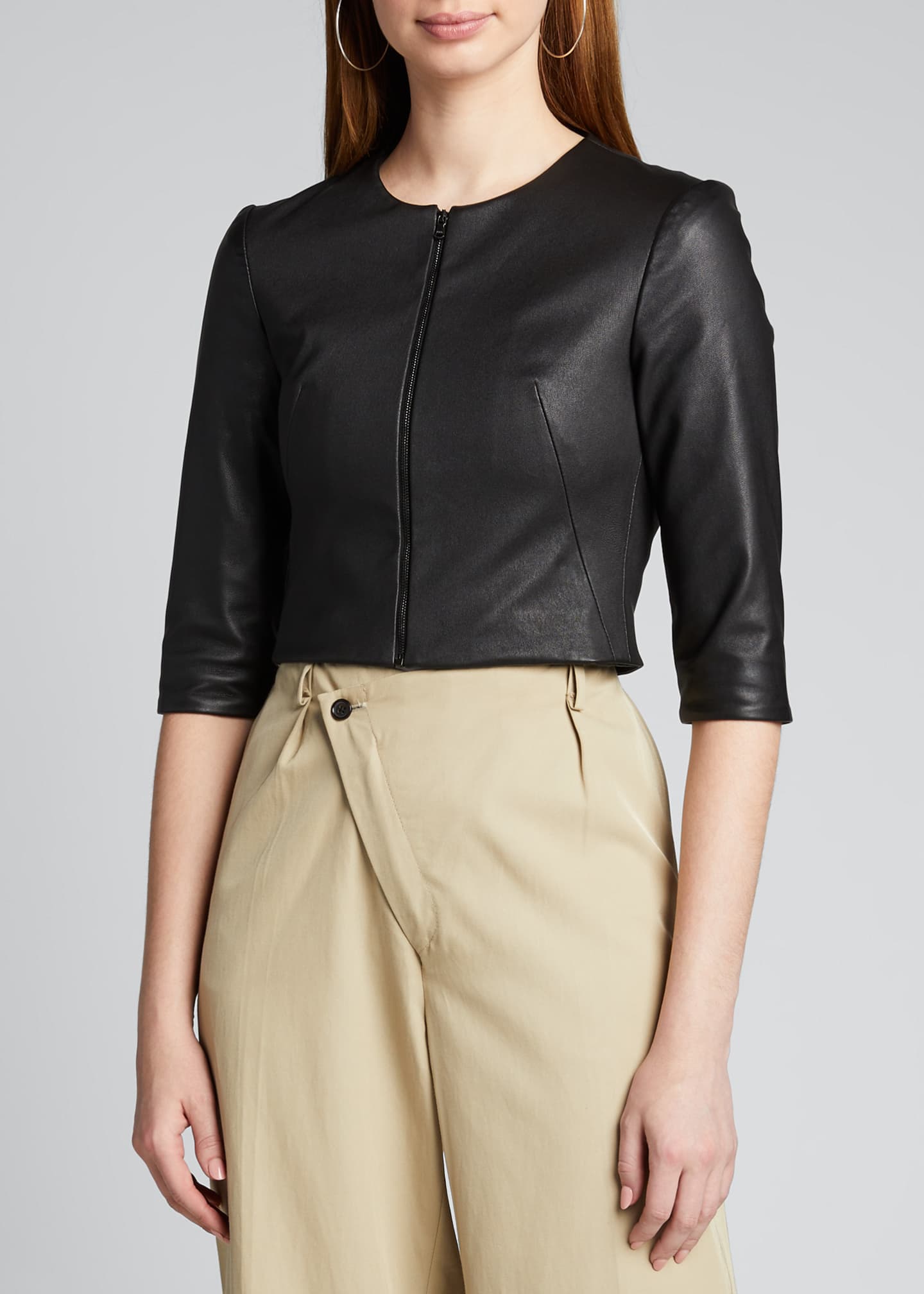 Susan Bender Stretch Leather Zip-Front Cardigan - Bergdorf Goodman
