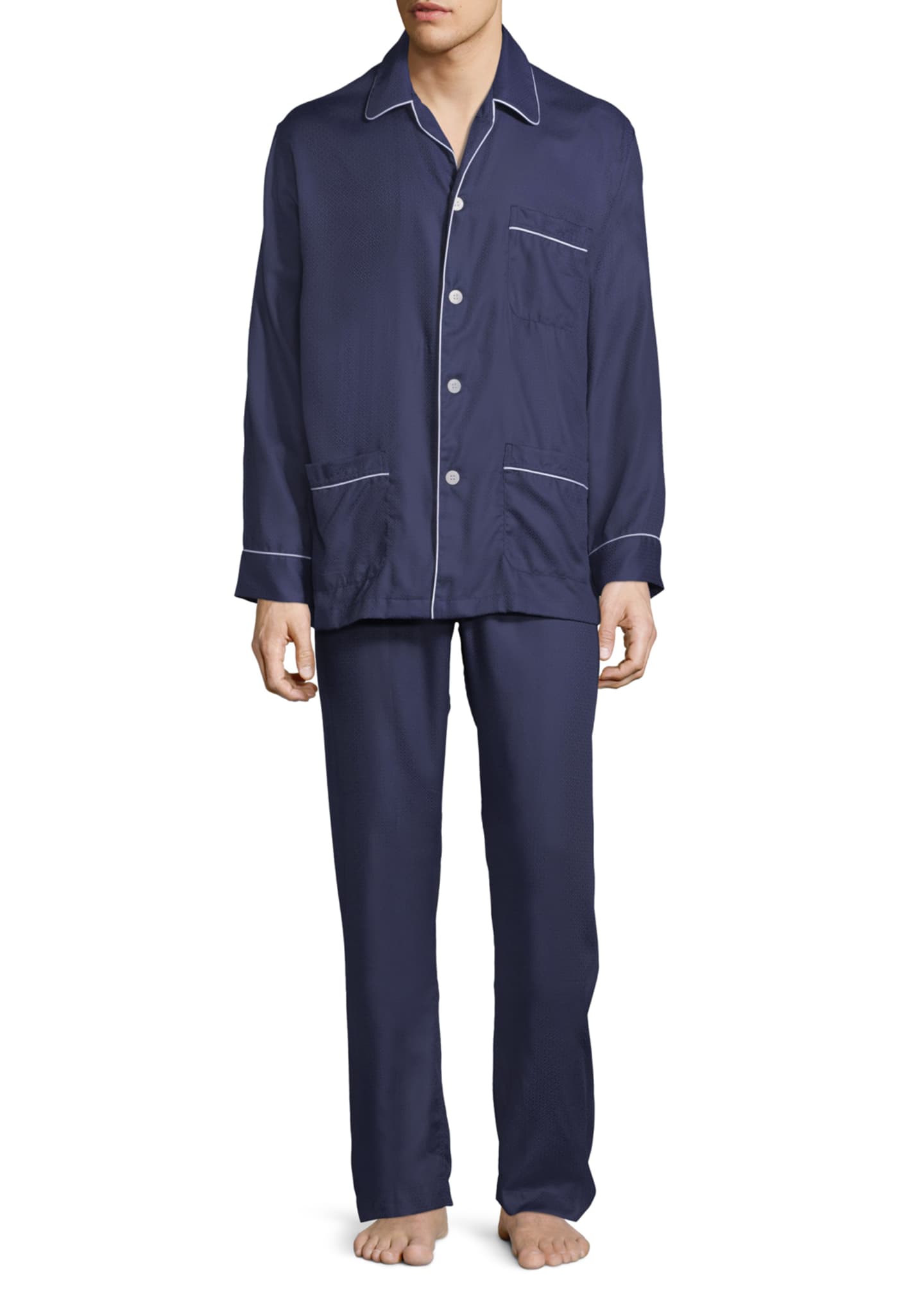 Derek Rose Men's Lombard 6 Cotton Pajamas with Piping - Bergdorf Goodman
