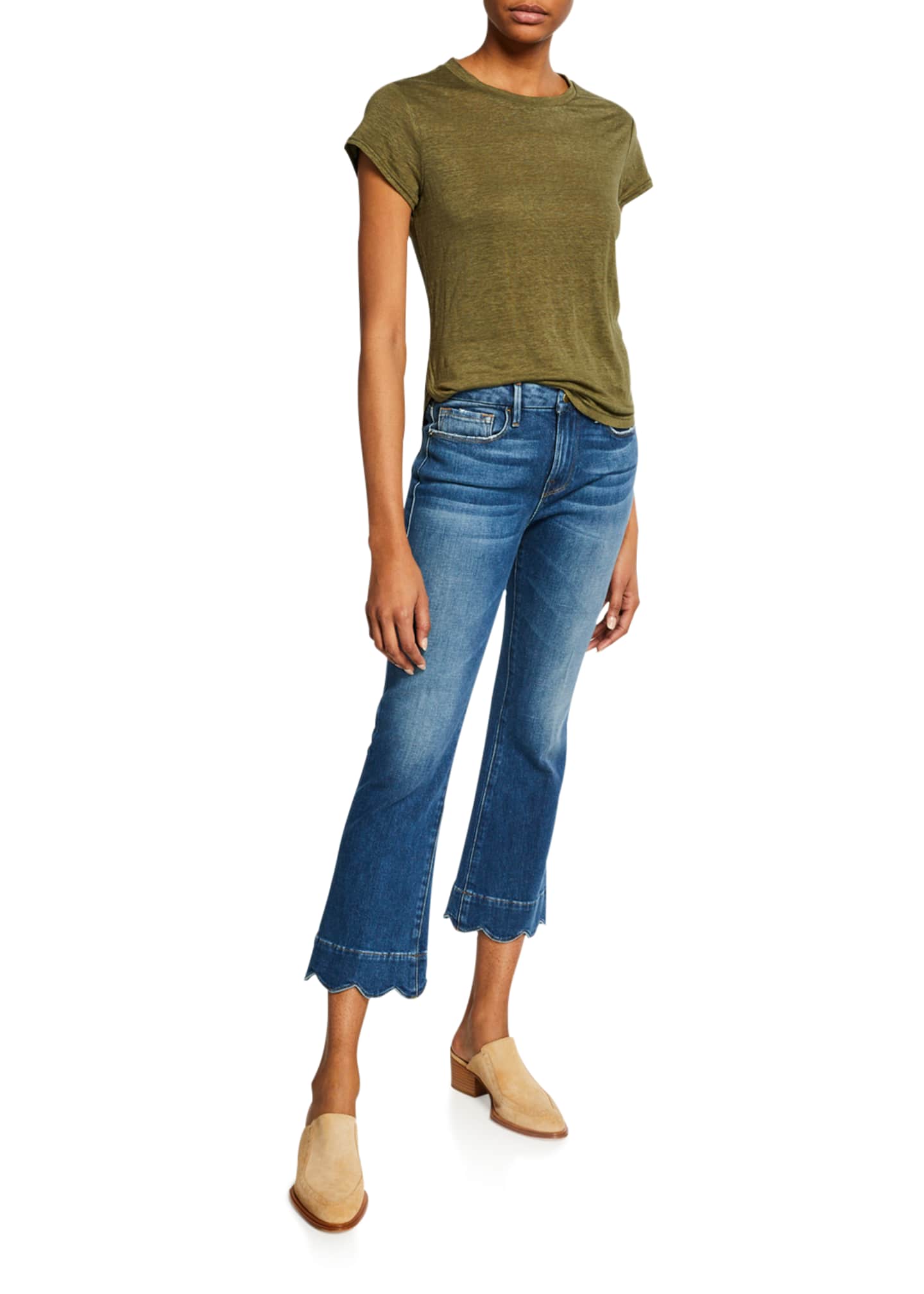 FRAME Le Crop Mini Boot-Cut Jeans with Scalloped Hem - Bergdorf Goodman