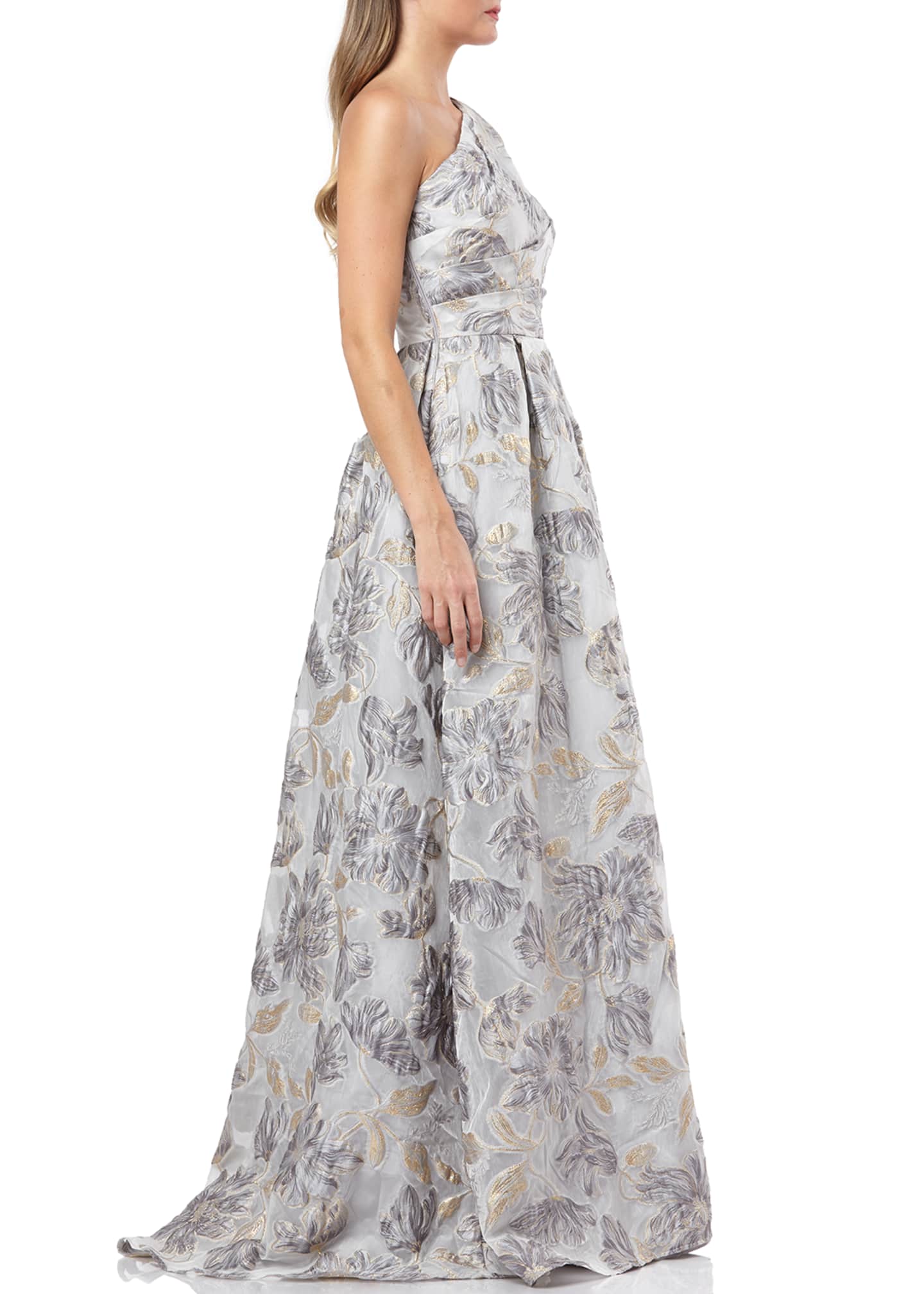 Carmen Marc Valvo Infusion One-Shoulder Metallic Organza Ball Gown ...