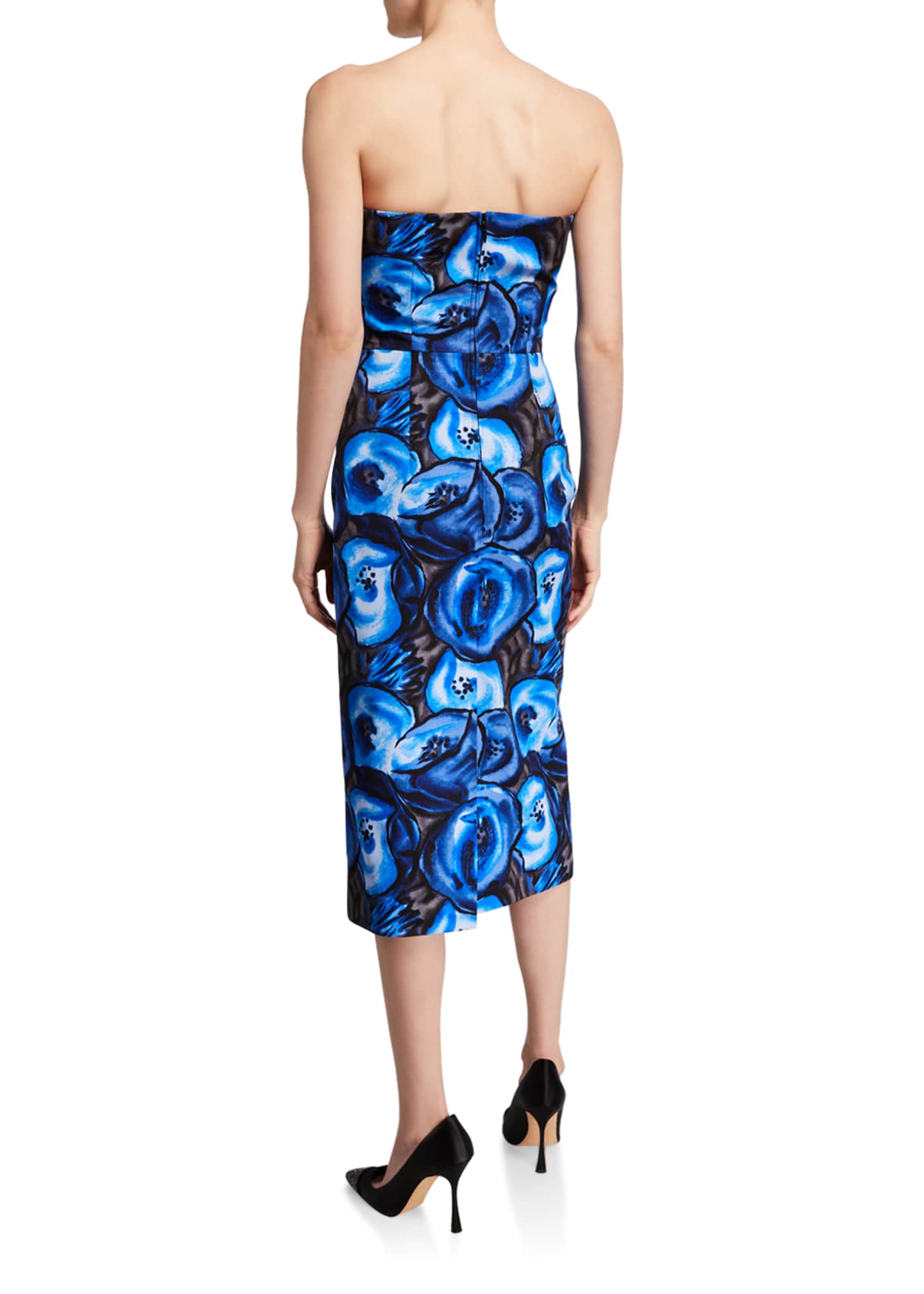 Prada Strapless Poppy-Print Poplin Dress - Bergdorf Goodman