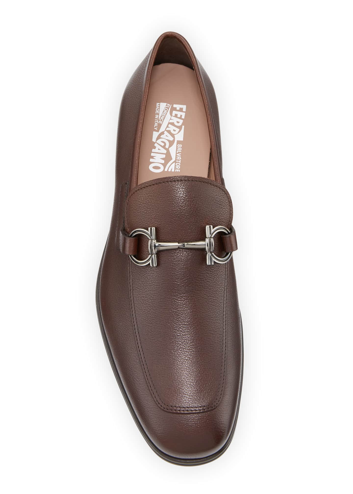 Salvatore Ferragamo Men's Textured Calfskin Gancini Loafer, Brown - Bergdorf Goodman
