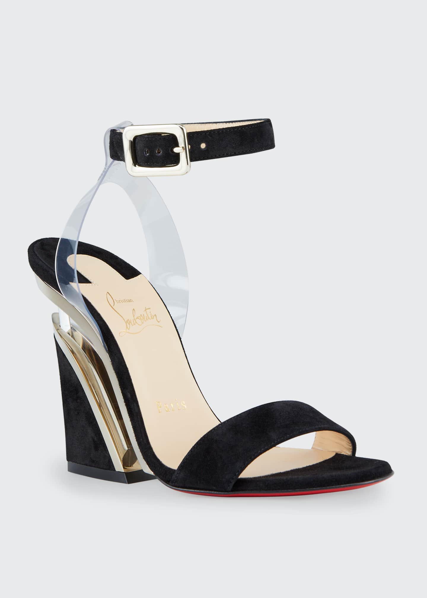 Christian Louboutin Levitallo Suede/Vinyl Red Sole Wedge Sandals ...