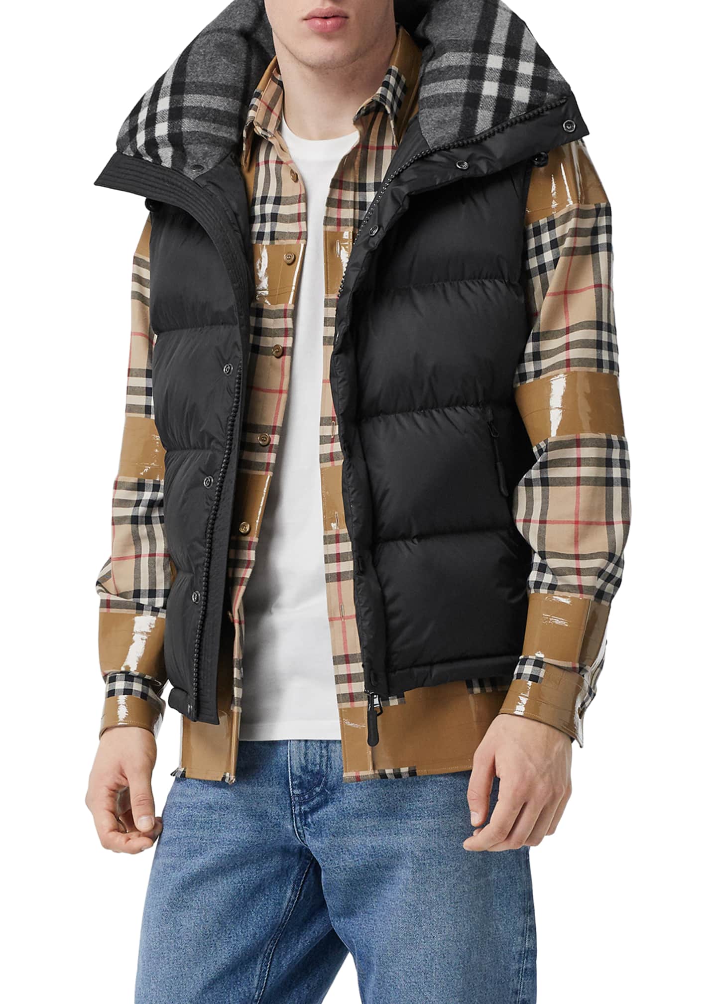 Burberry Men's Lockwell Quilted Puffer Jacket w/ Signature Check Trim ...