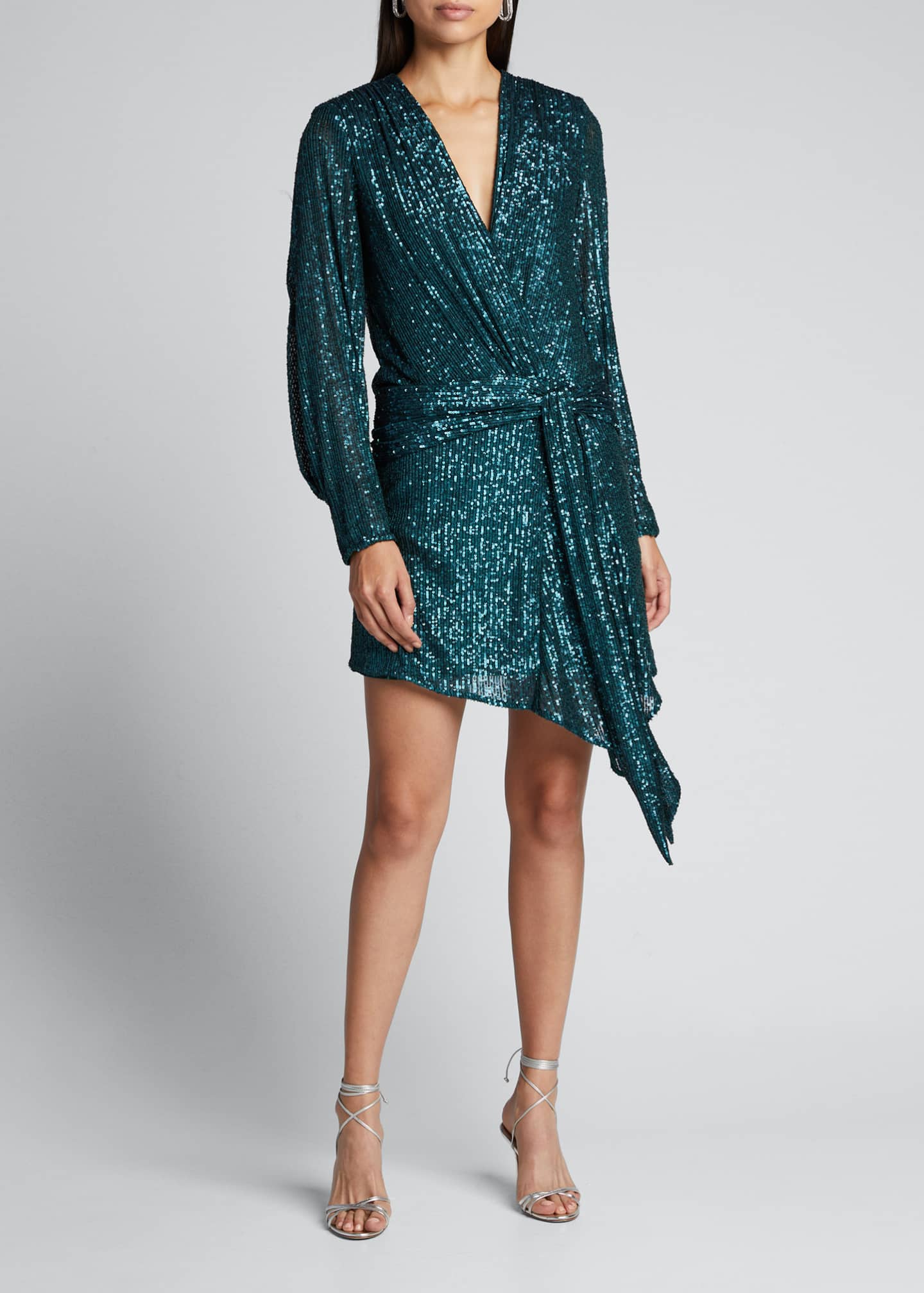 Jonathan Simkhai Sequin Embroidered Deep V-Neck Drape Front Dress ...