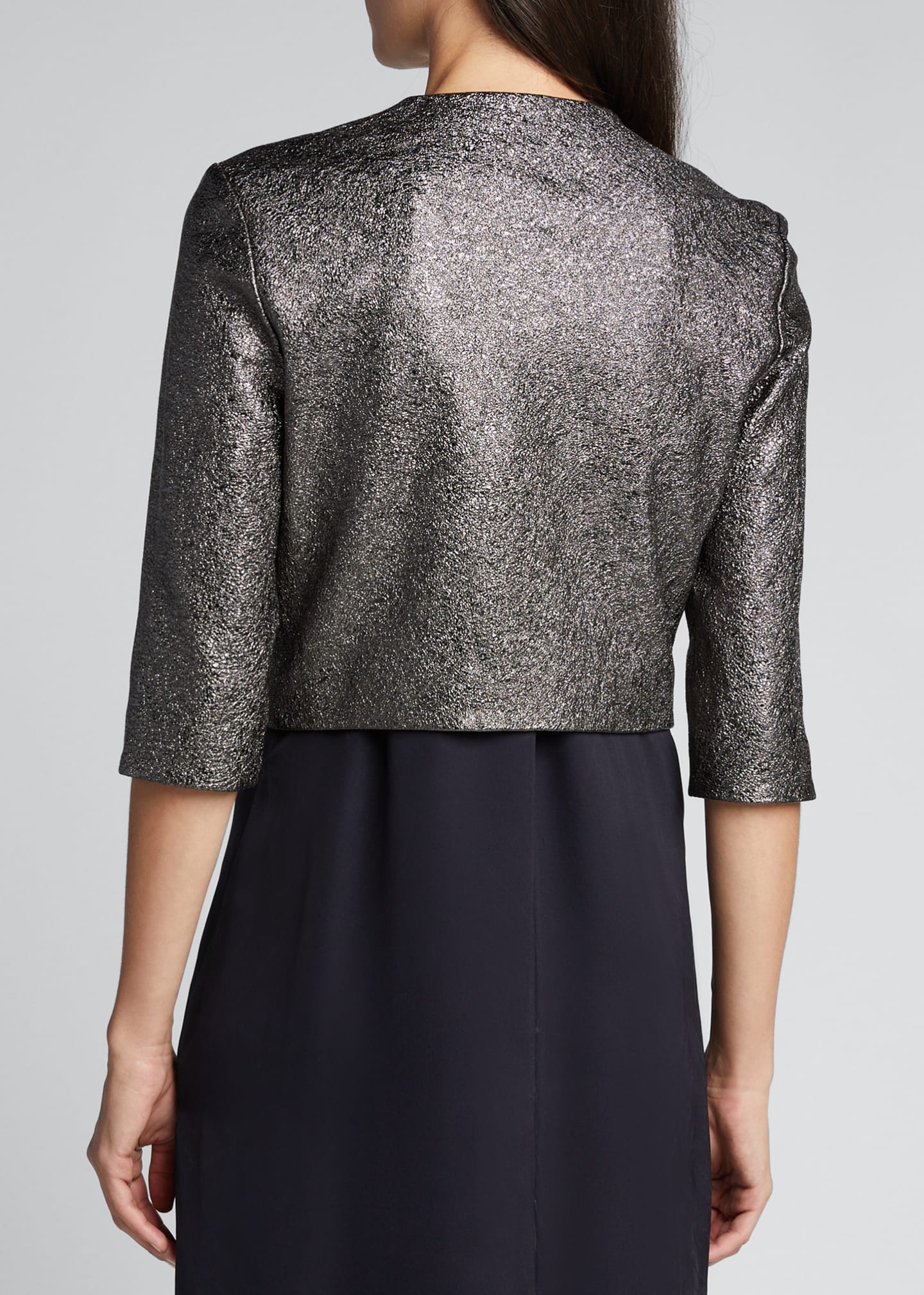 Susan Bender Metallic Leather Cropped 3/4-Sleeve Jacket - Bergdorf Goodman