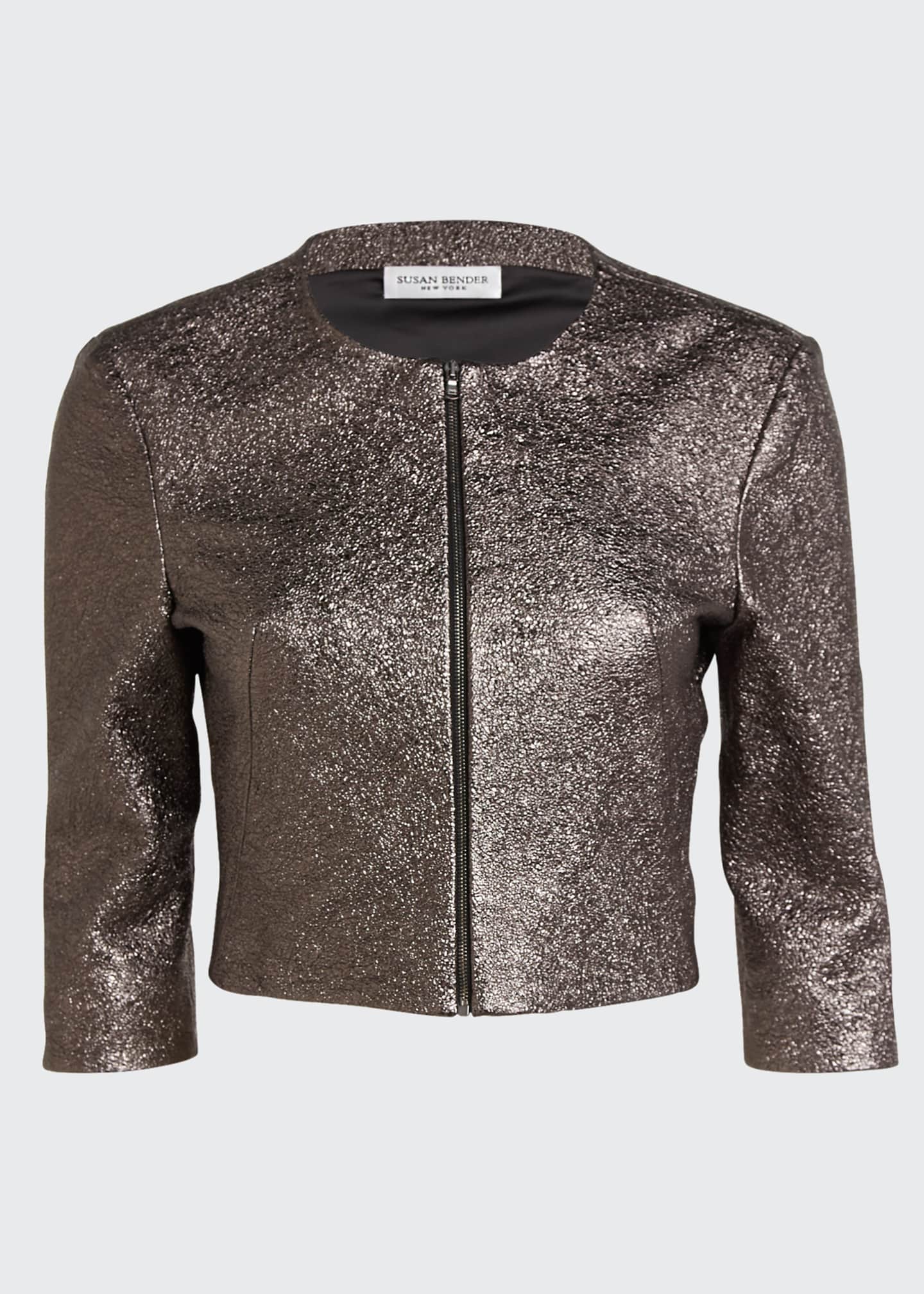 Susan Bender Metallic Leather Cropped 3/4-Sleeve Jacket - Bergdorf Goodman