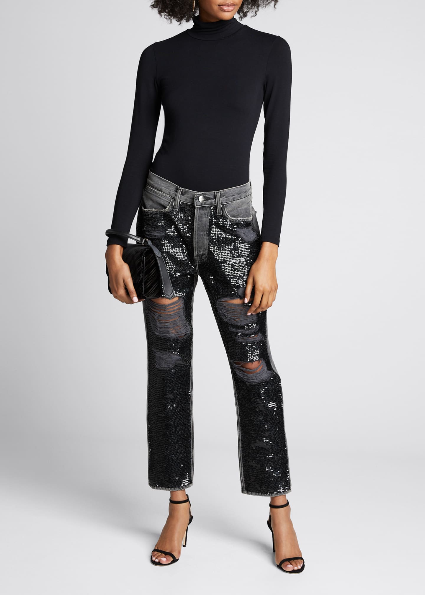 FRAME Sequined Distressed Straight-Leg Jeans - Bergdorf Goodman