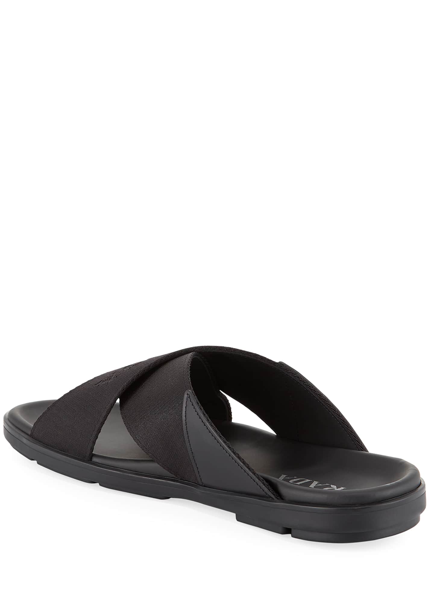 Prada Men's Crisscross Logo-Web Slide Sandals - Bergdorf Goodman