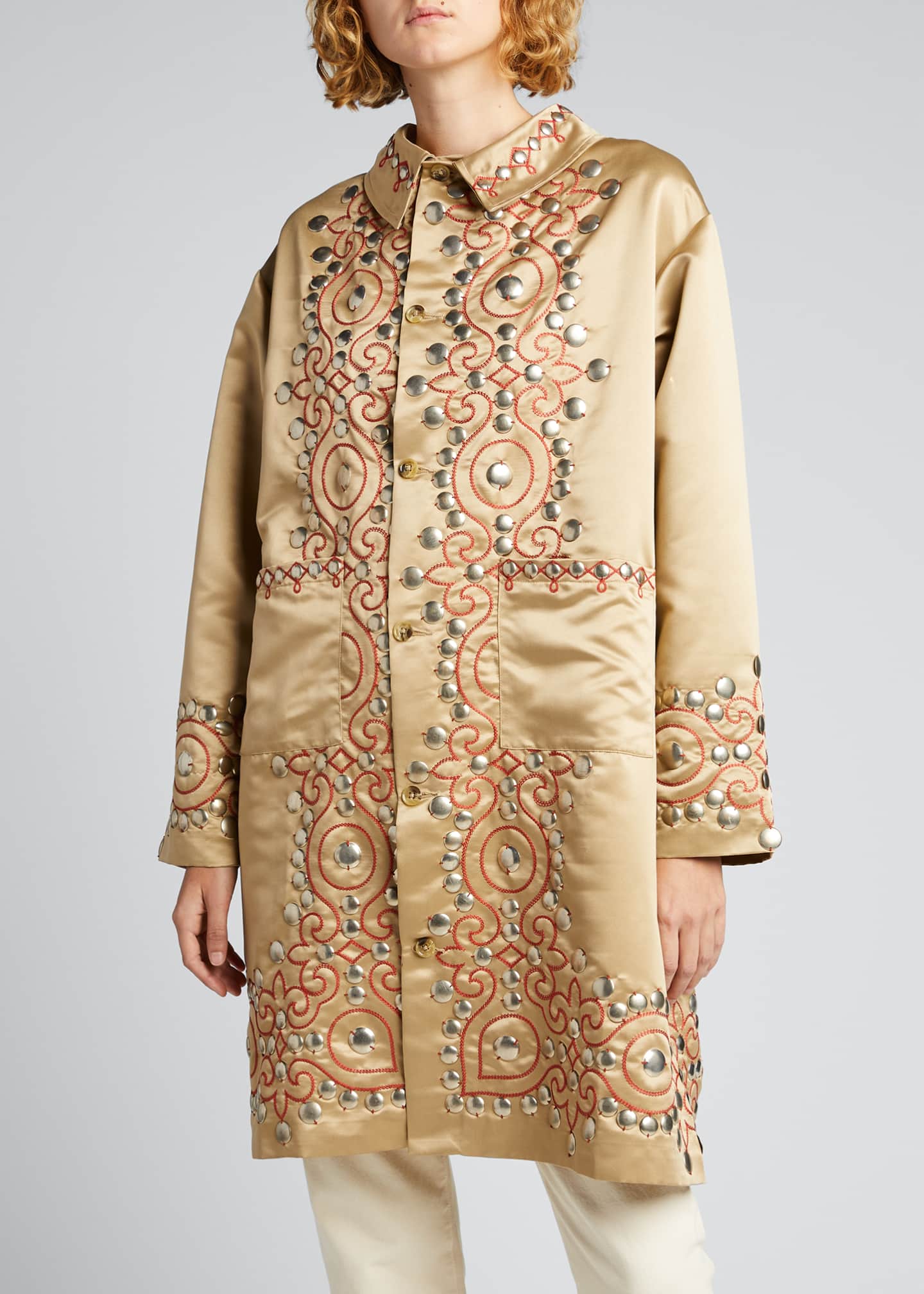 Bode Studded Satin Coat - Bergdorf Goodman