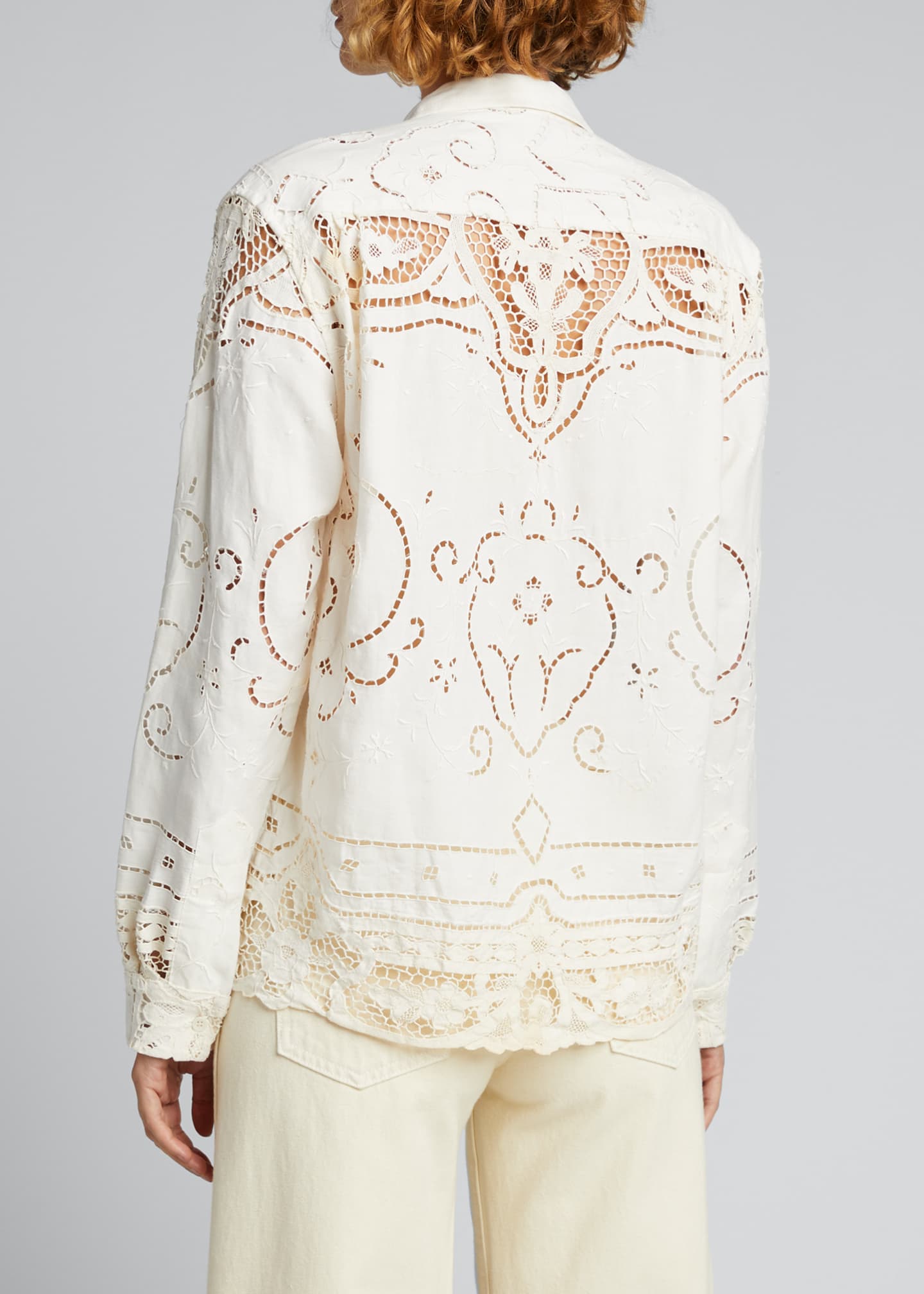 Bode One-of-a-Kind Cutwork Lace Linen Shirt - Bergdorf Goodman