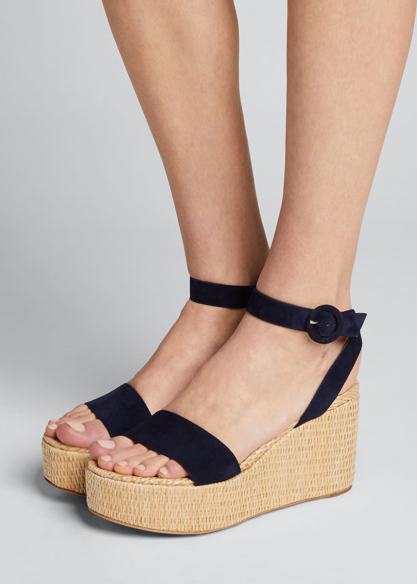 Gianvito Rossi 45mm Suede Raffia Wedge Sandals - Bergdorf Goodman