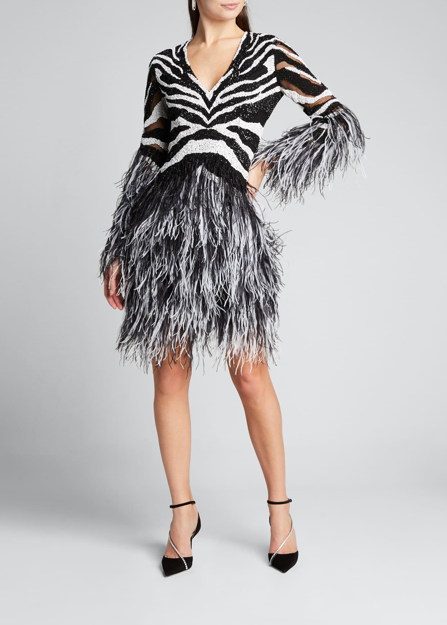 Pamella Roland Sequin Zebra Cocktail w/Ostrich Feathers - Bergdorf Goodman