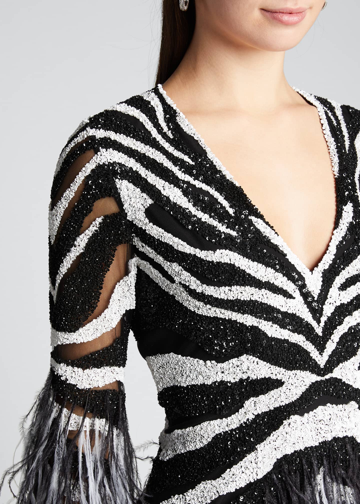 Pamella Roland Sequin Zebra Cocktail w/Ostrich Feathers - Bergdorf Goodman