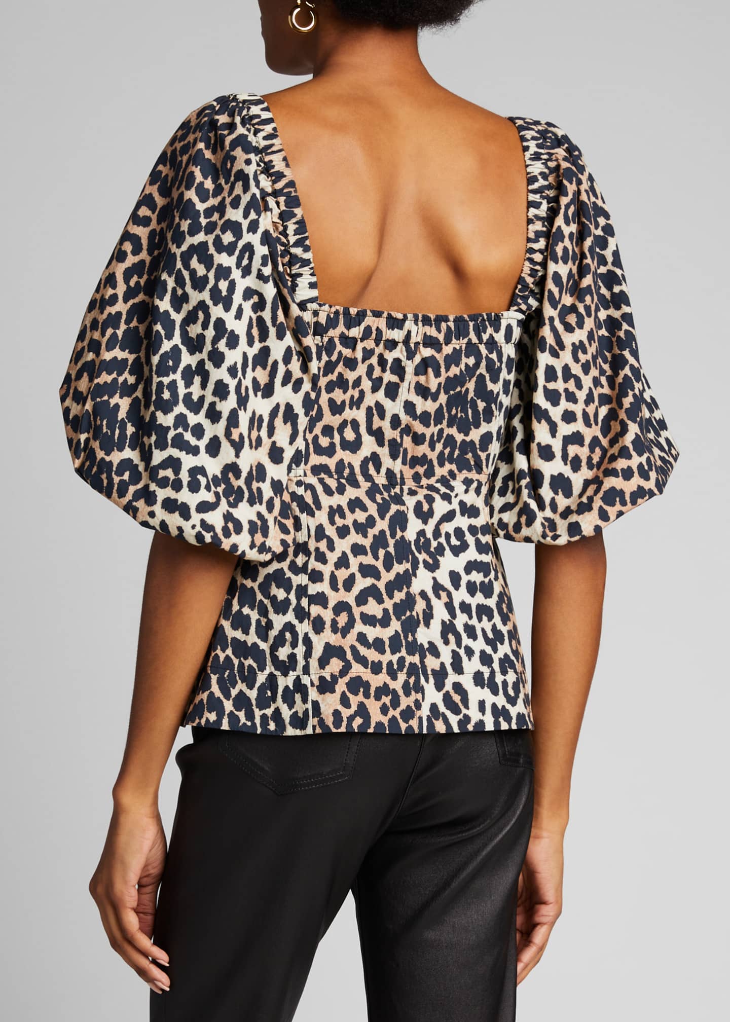Ganni Leopard-Print Poplin Button-Down Top - Bergdorf Goodman
