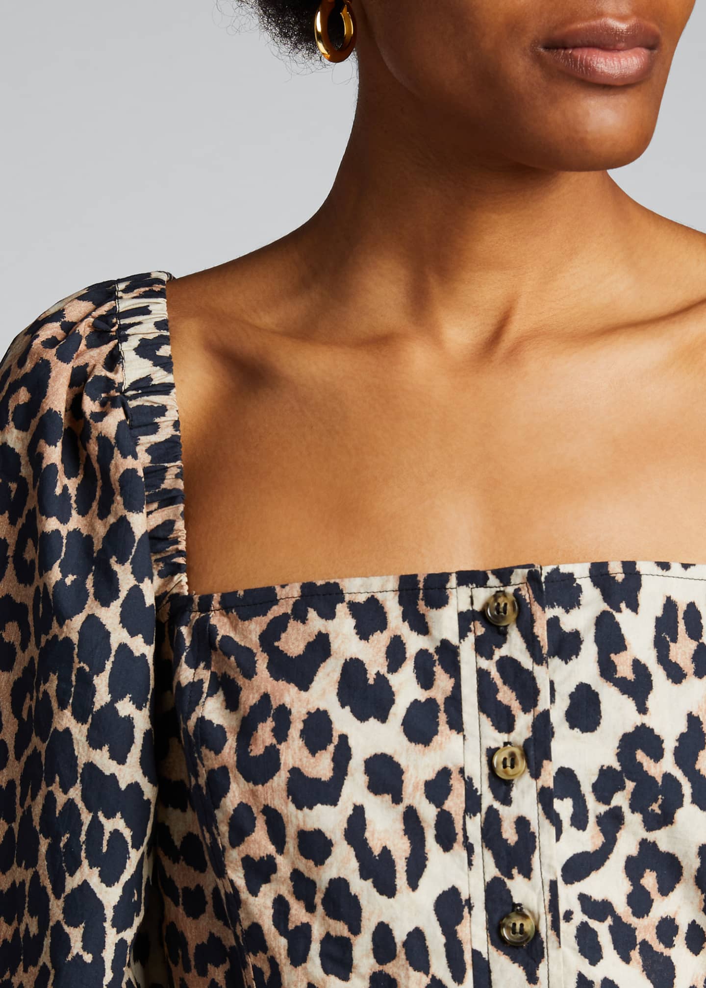 Ganni Leopard-Print Poplin Button-Down Top - Bergdorf Goodman