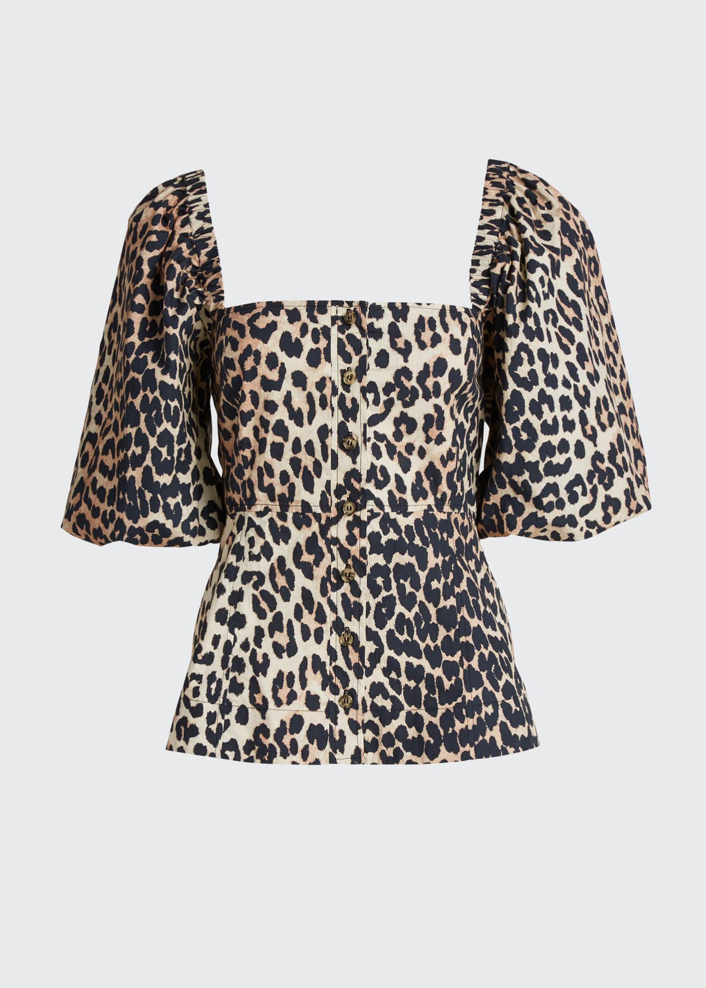 Ganni Leopard-Print Poplin Button-Down Top - Bergdorf Goodman