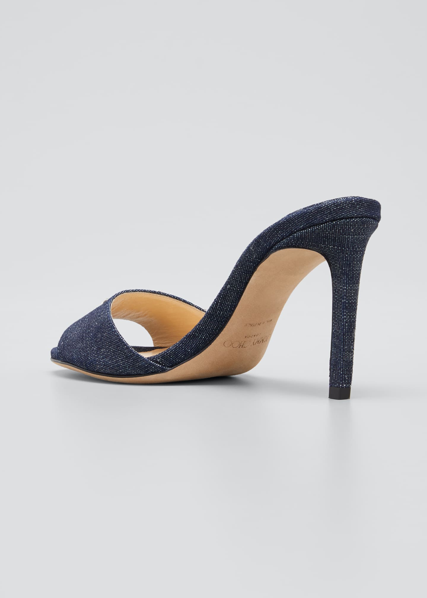 Jimmy Choo Stacey Embellished Denim Heel Slide Sandals - Bergdorf Goodman