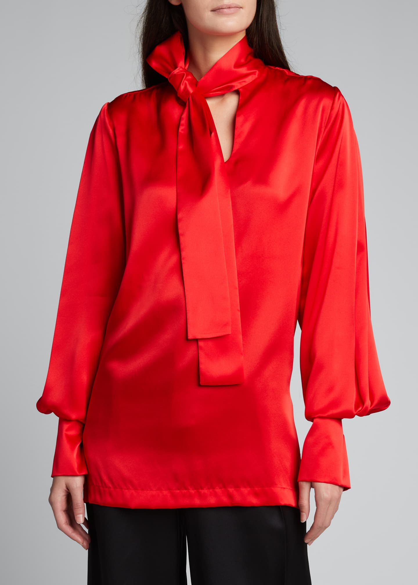 Materiel Puff-Sleeve Silk Blouse w/ Scarf Tie - Bergdorf Goodman