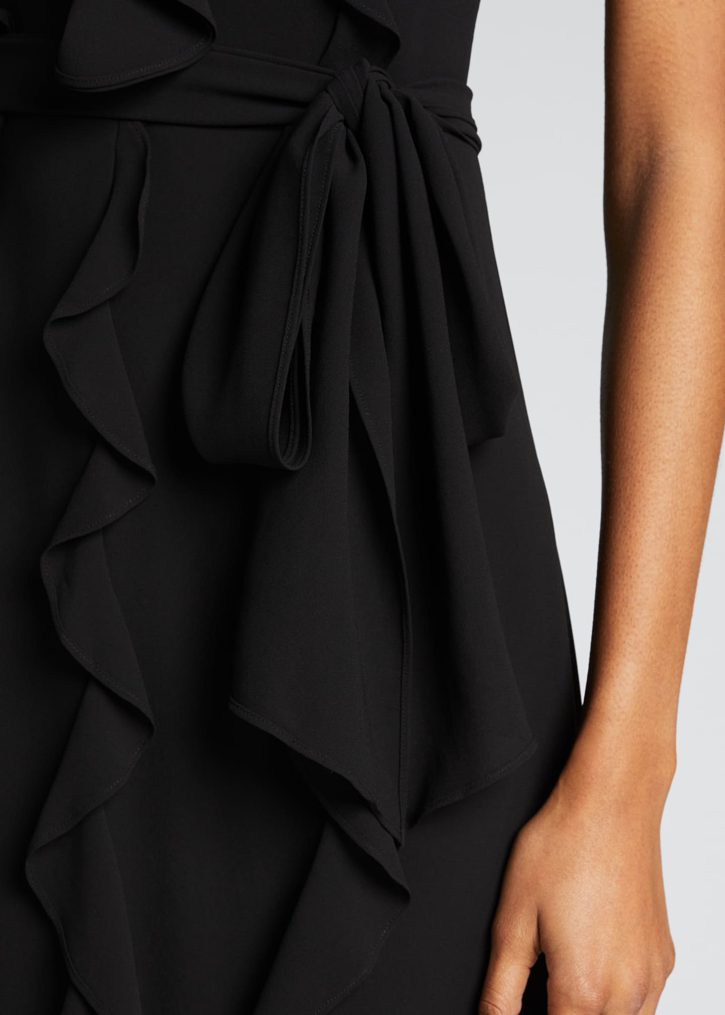 Badgley Mischka Collection V-Neck Sleeveless Cascading Ruffle Column ...