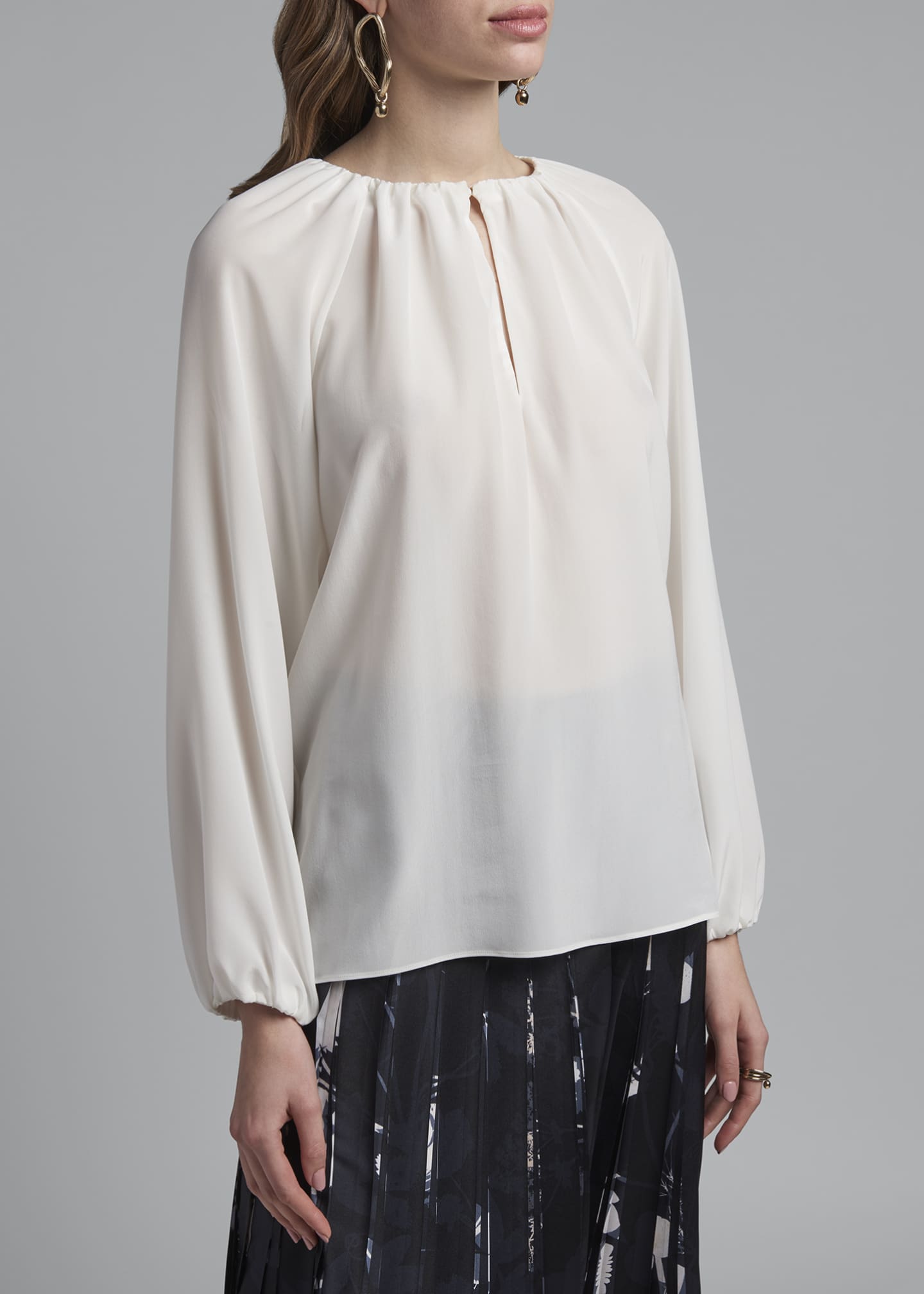 Agnona Sheer Silk Keyhole Blouse - Bergdorf Goodman