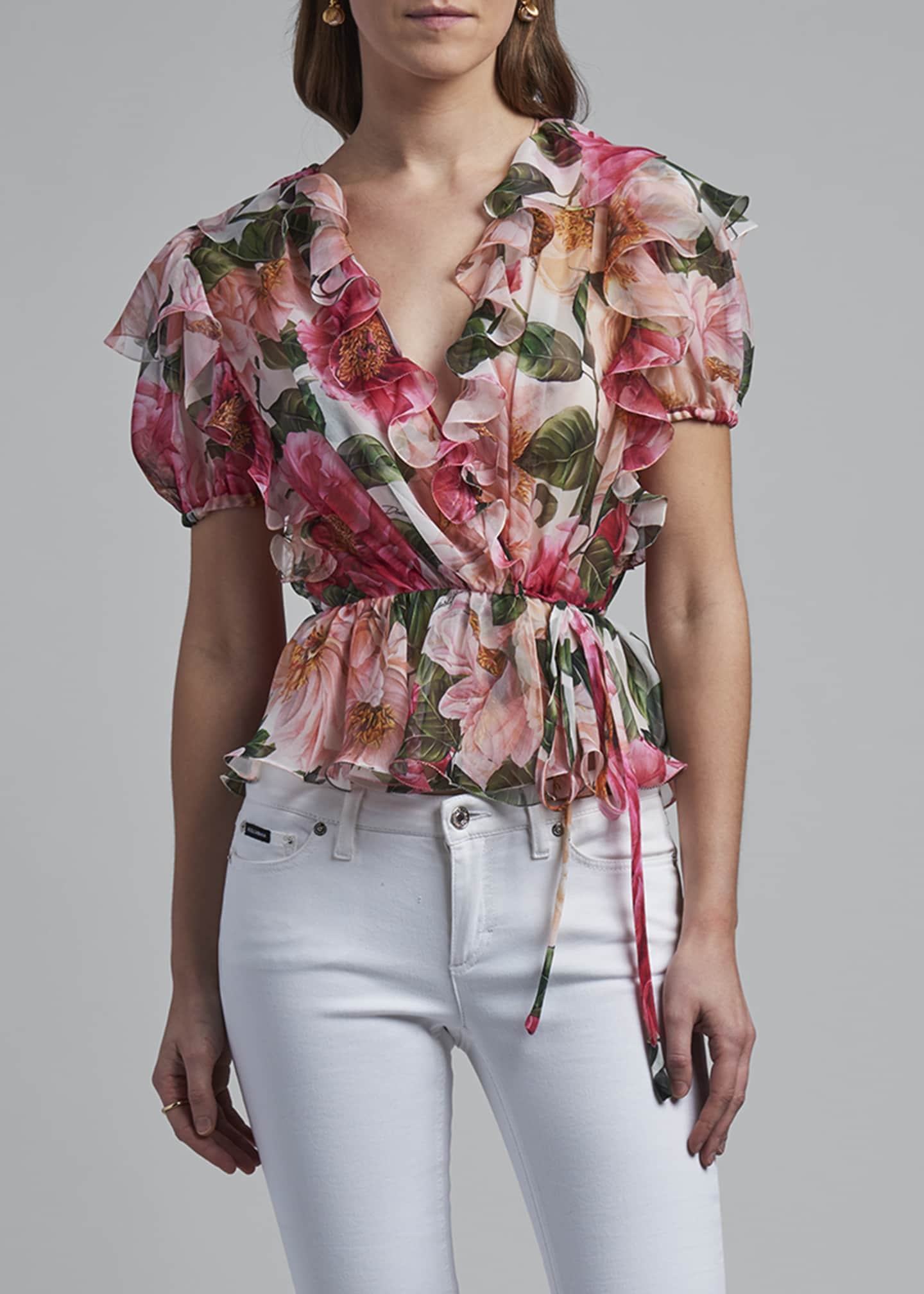 Dolce And Gabbana Chiffon Floral Wrapped Blouse Bergdorf Goodman
