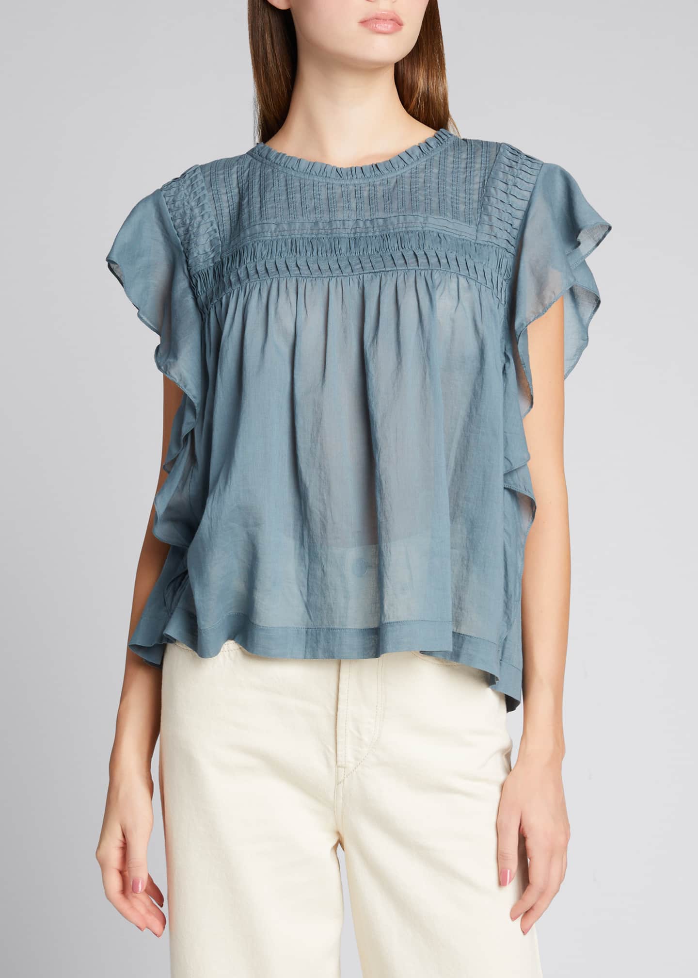 Etoile Isabel Marant Layona Cotton Ruffle Top - Bergdorf Goodman